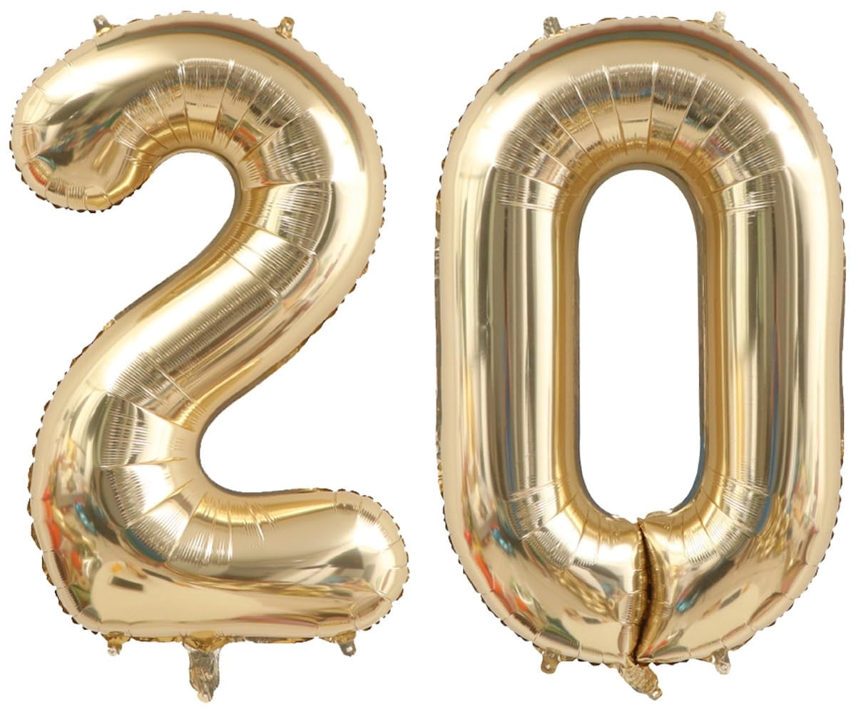 40 Inch LightEGSC Gold 20 Number Balloons White Gold 20 Foil Mylar ...