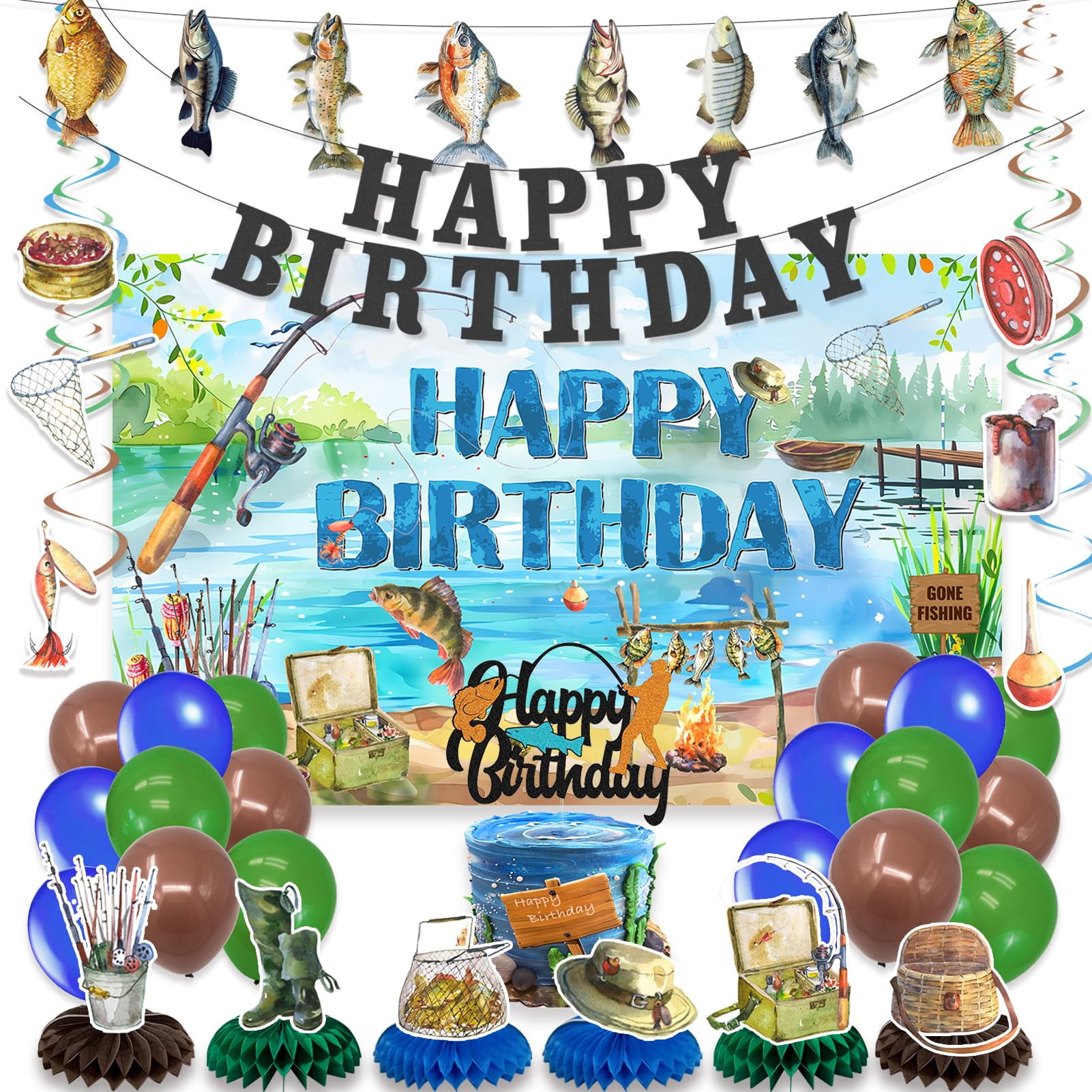 Roetyce Gone Fishing Birthday Decorations, 34PCS Fishing MHD1Birthday ...