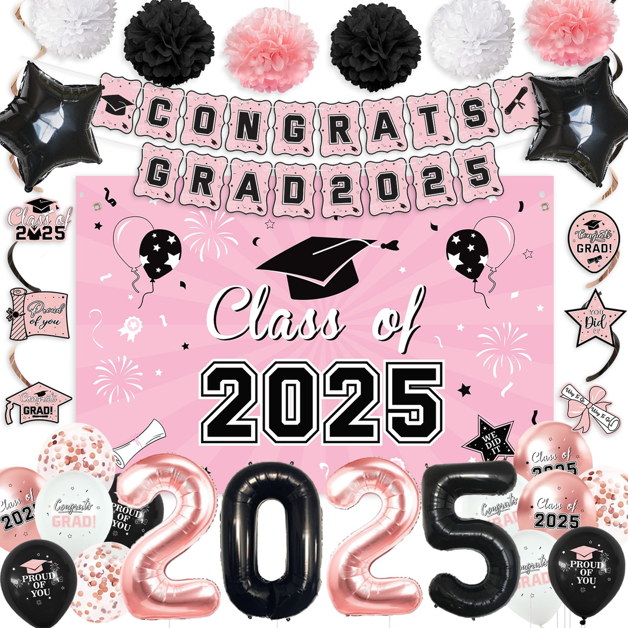 Roetyce Graduation Decorations Women MMF7 Girls, Pink Class of Banner ...