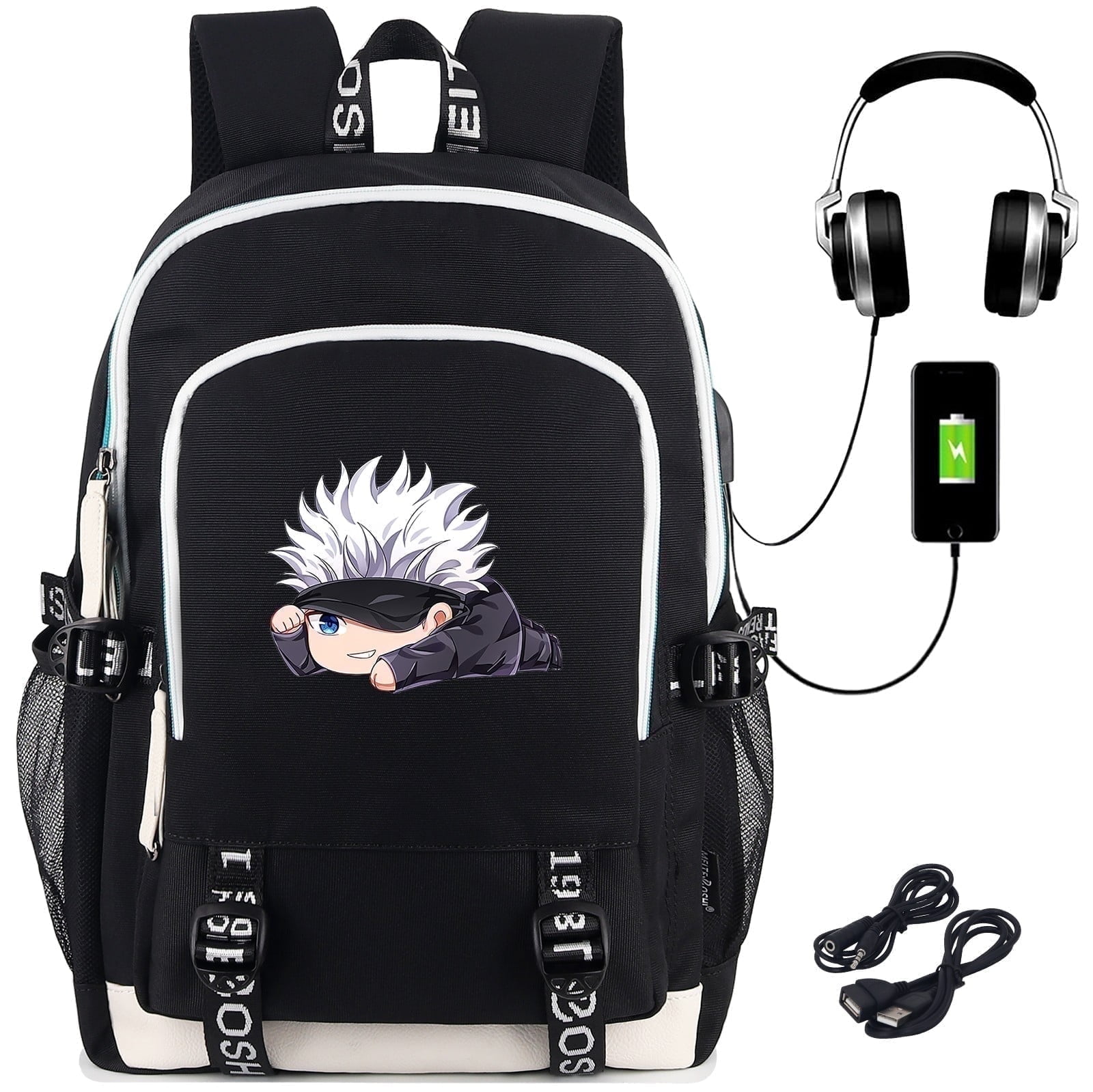 "Roffatide Jujutsu Kaisen Gojo Satoru Anime Backpack, USB and Headphone ...