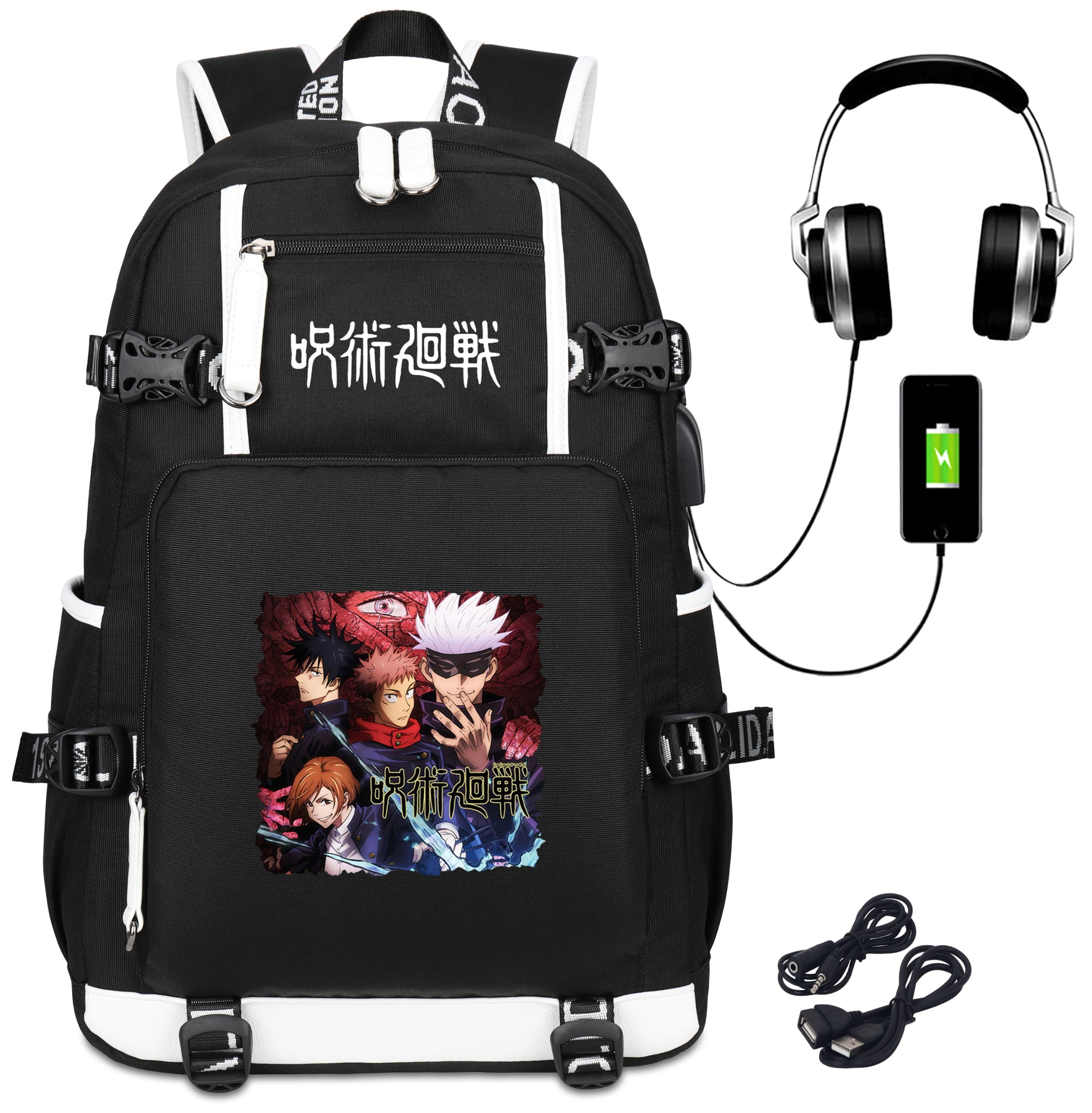 Roffatide Jujutsu Kaisen Anime Backpack, 15.6 Inch, USB & Headphone ...