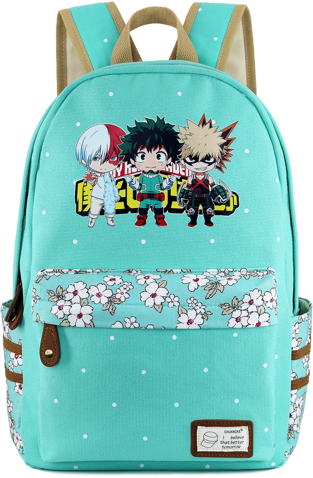 Roffatide Anime My Hero Academia Backpack Canvas Dots Green Printed ...