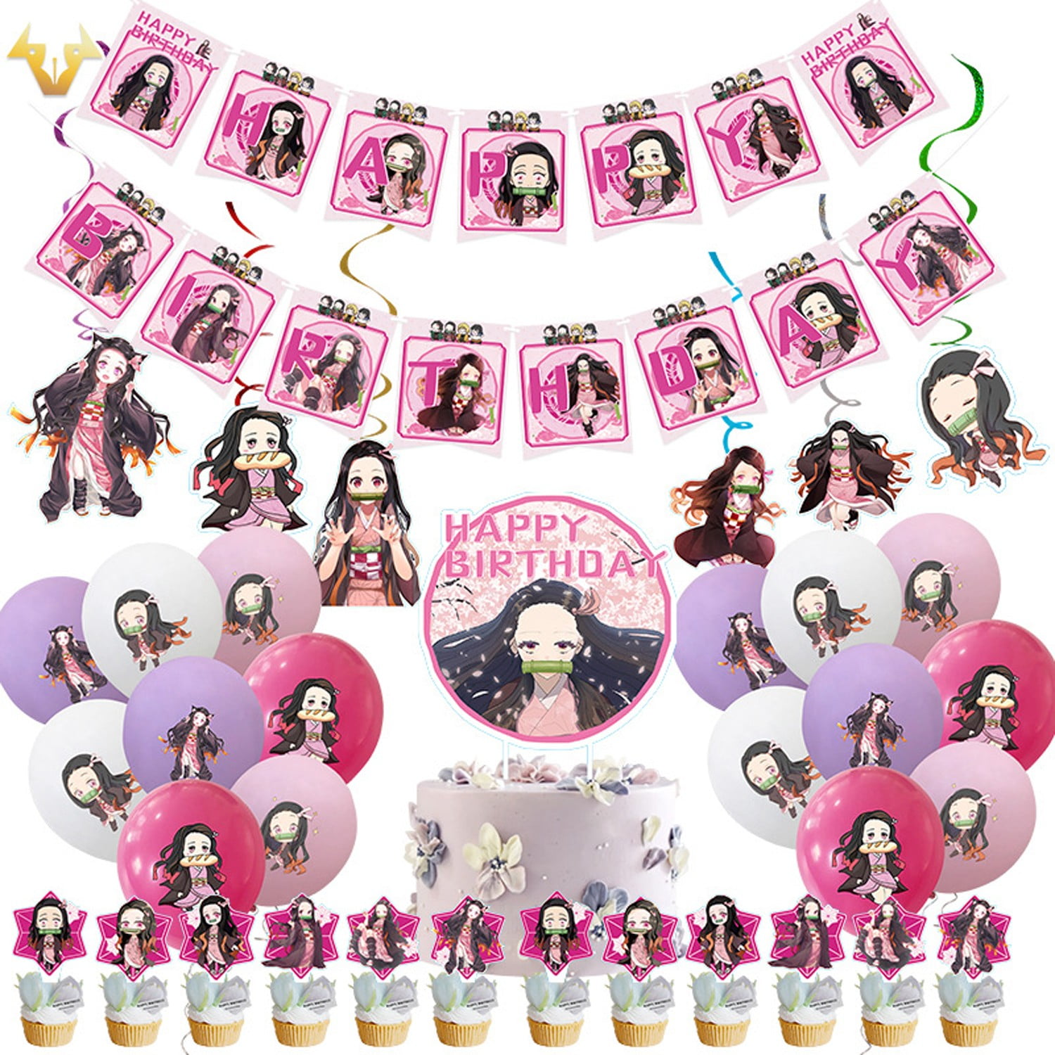 Roffatide Demon Slayer Kamado Nezuko Birthday Party Decorations Happy Birthday Banner Hanging