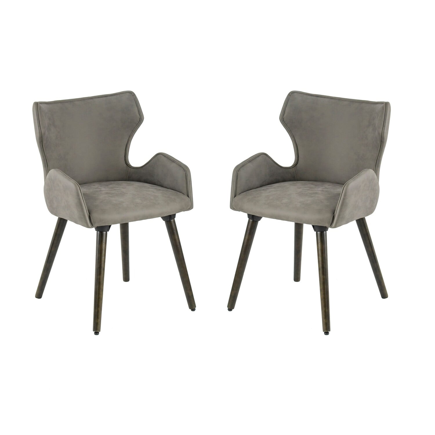 Rog 23 Inch Wood Dining Chair Set of 2, Wingback Seat, Gray and Brown ...