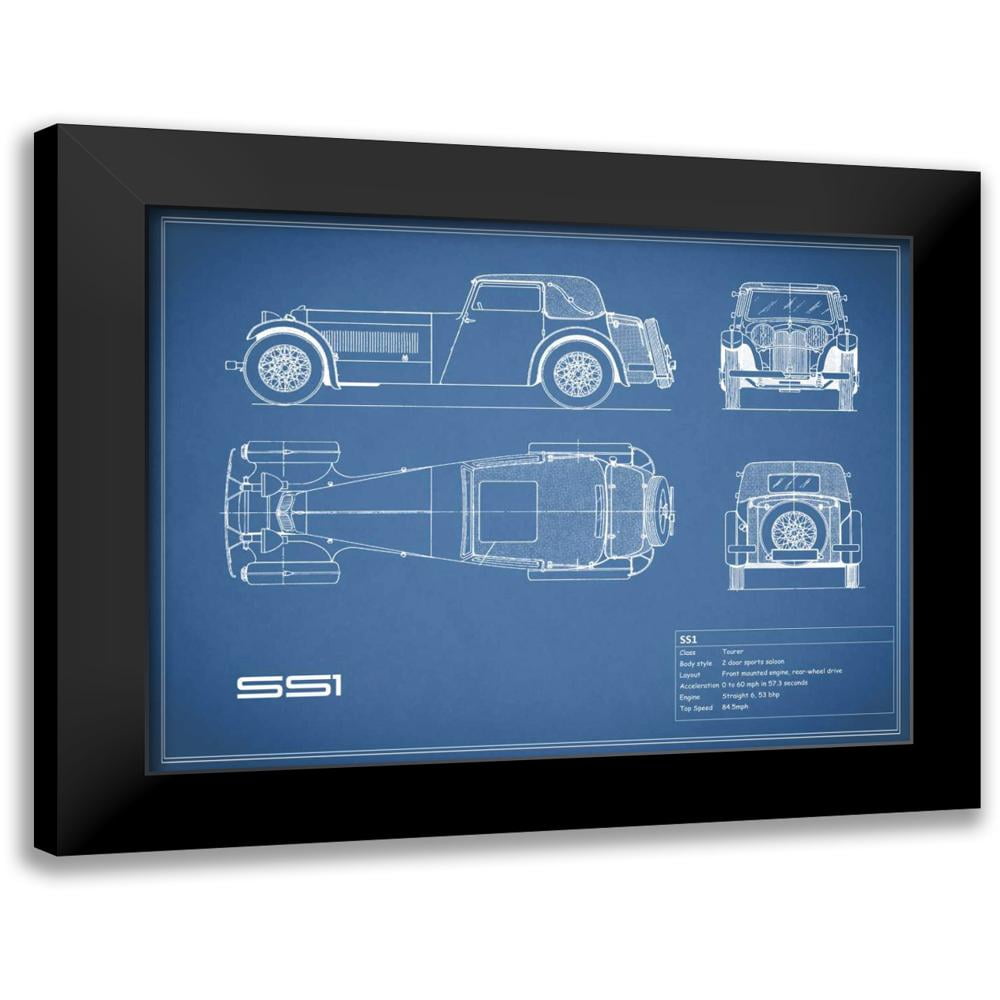 Rogan, Mark 14x12 Black Modern Framed Museum Art Print Titled - Jaguar SS1-Blue - Walmart.com
