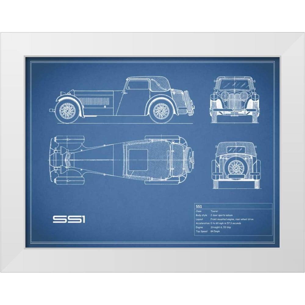 Rogan, Mark 18x15 White Modern Wood Framed Museum Art Print Titled - Jaguar SS1-Blue - Walmart.com