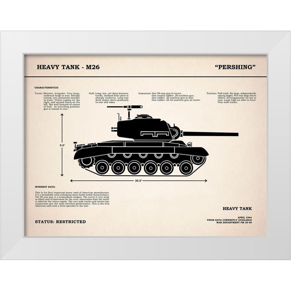 Rogan, Mark 32x25 White Modern Wood Framed Museum Art Print Titled - M26 Pershing Tank - Walmart.com