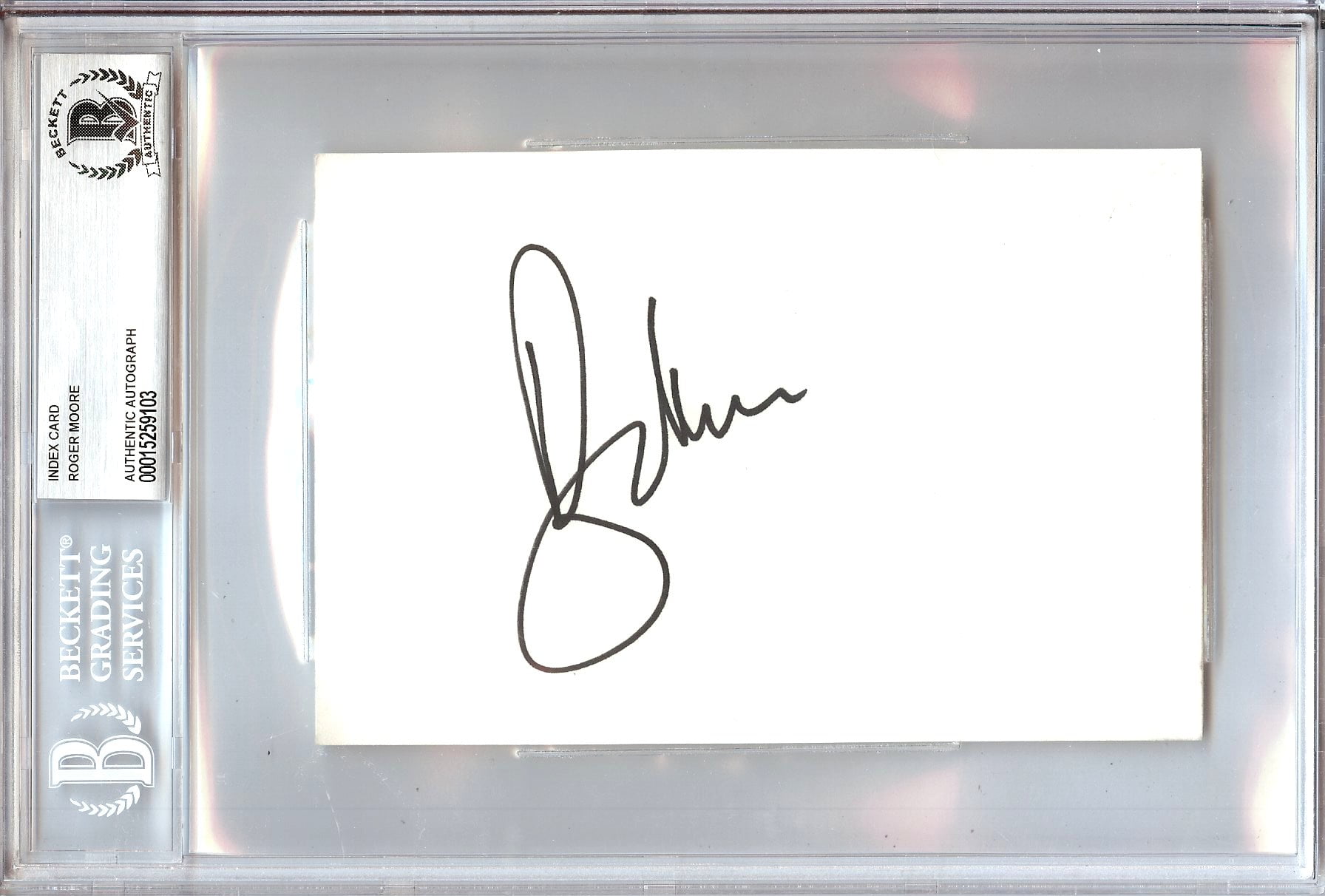Roger Moore Signed Autographed Index Card James Bond 007 BAS ...