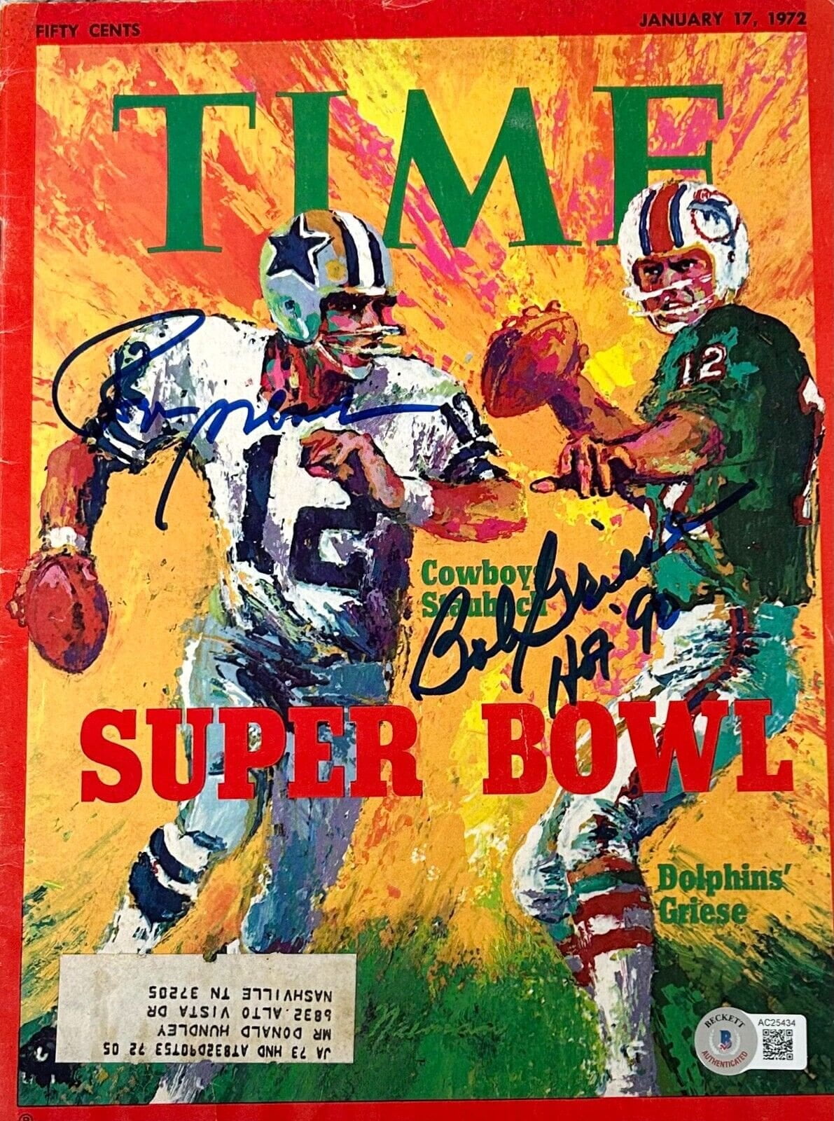Roger Staubach & Bob Griese Signed Autographed Time Magazine Beckett ...