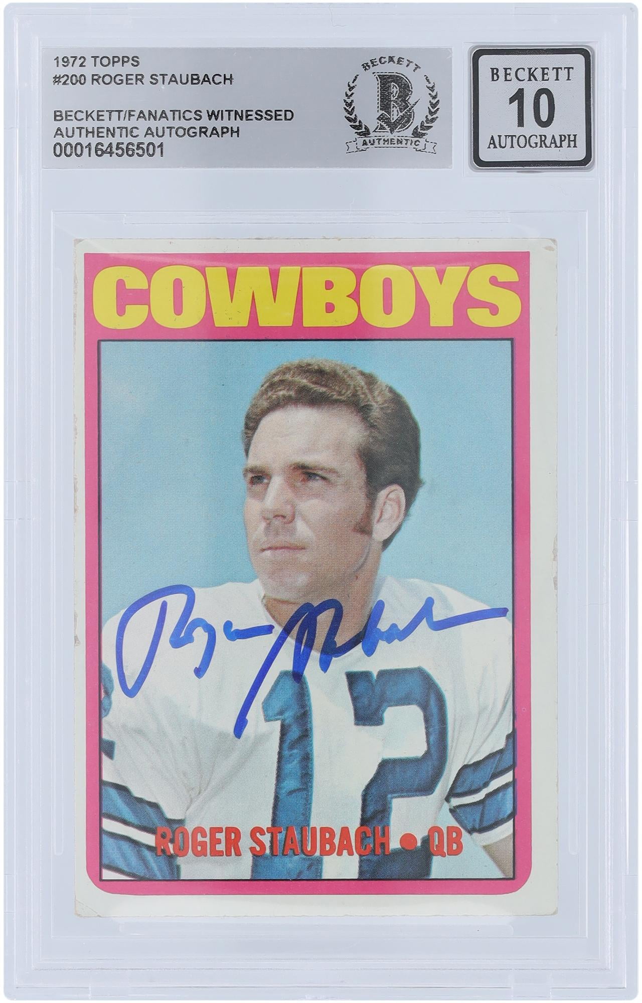 Roger Staubach Dallas Cowboys Autographed 1972 Topps #200 Beckett ...