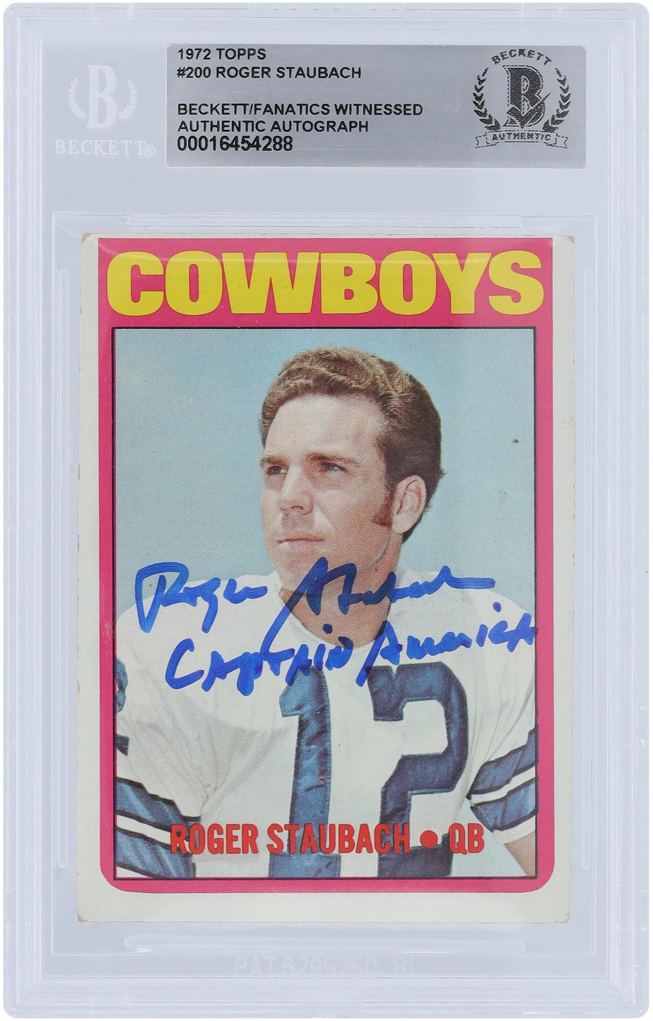 Roger Staubach Dallas Cowboys Autographed 1972 Topps #200 Beckett ...
