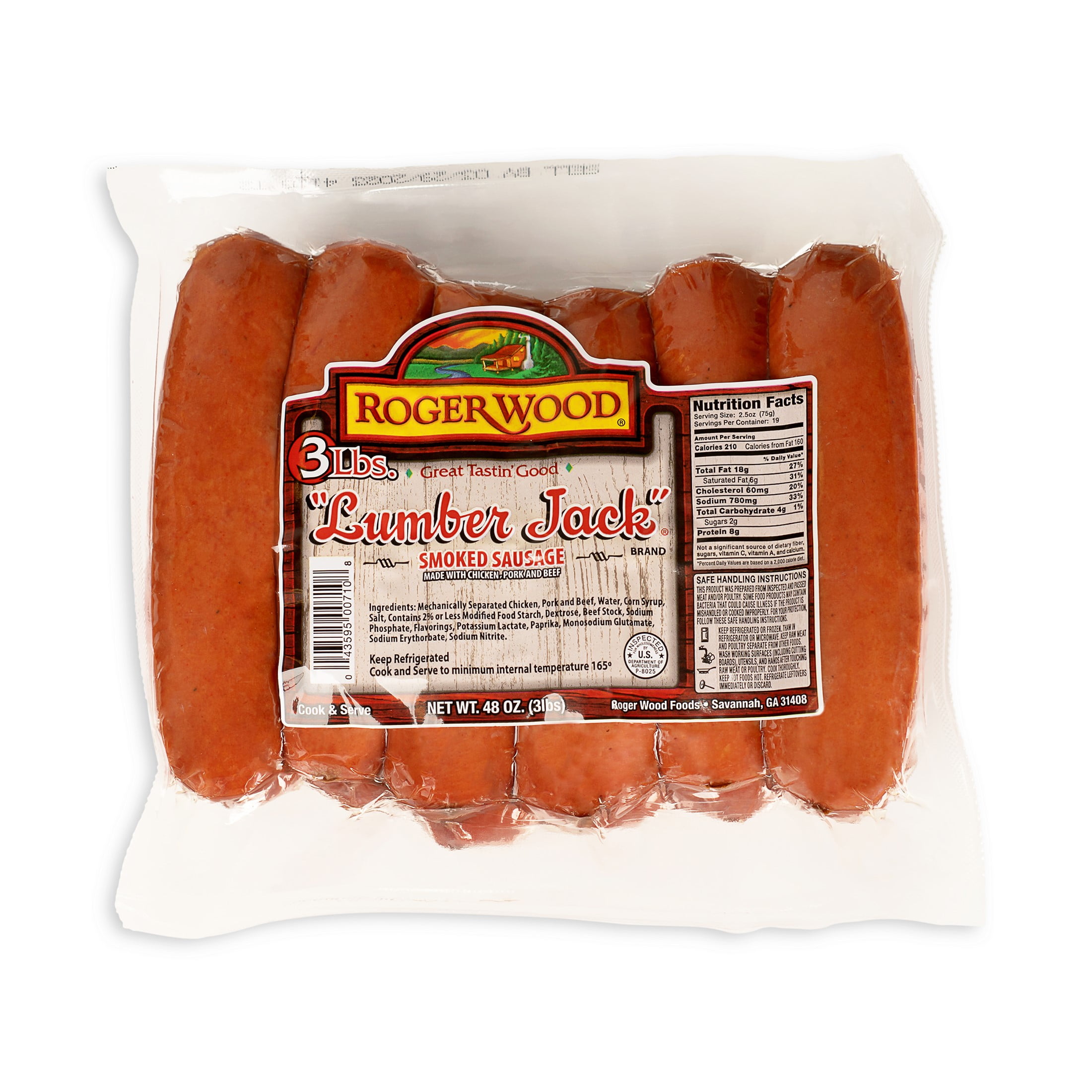 Roger Wood Lumber Jack Smoked Sausage (48 oz) - Fully Cooked Chicken ...