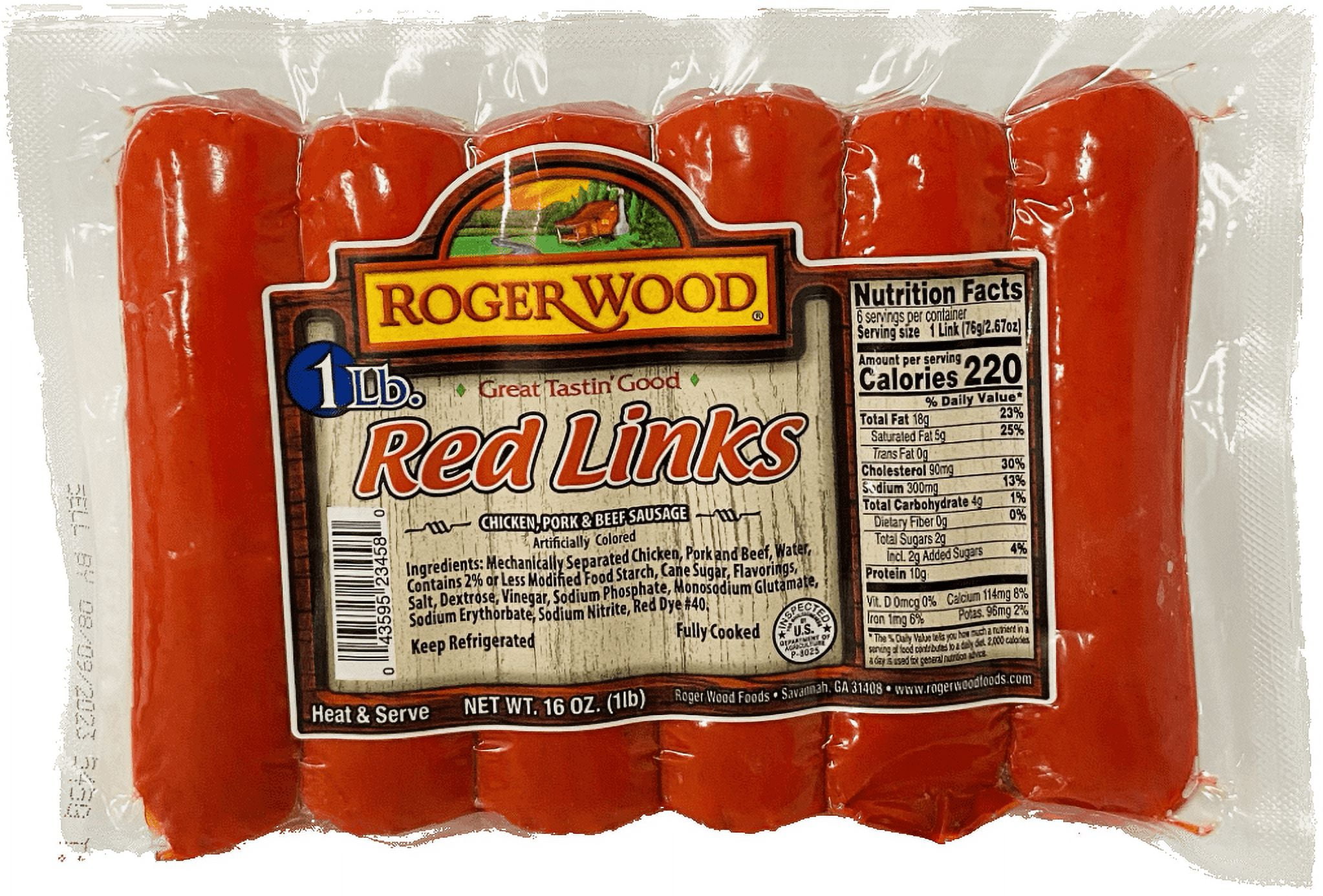 Roger Wood Red Links Sausage (16 oz, Fully Cooked) - Chicken, Pork ...