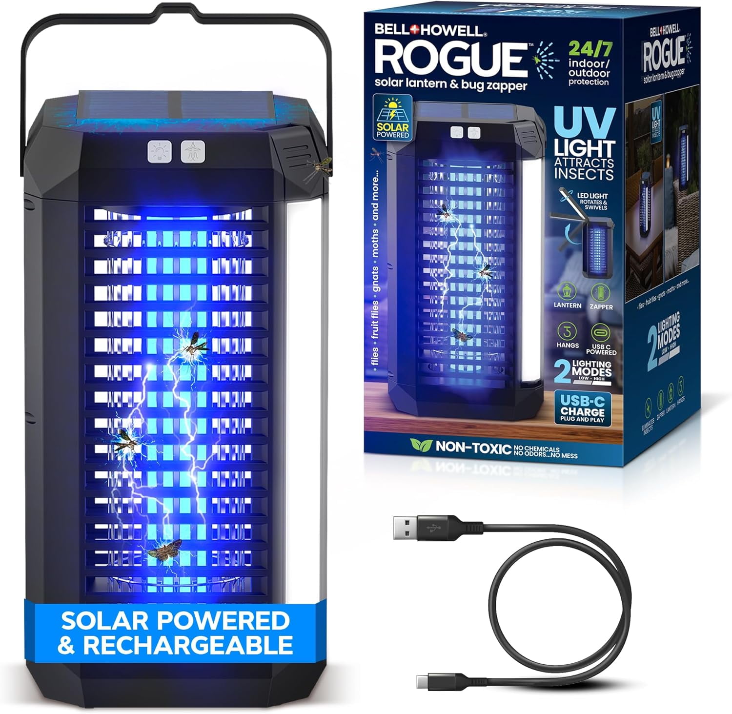 Rogue 2 in 1 Solar Bug Zapper Outdoor and Indoor Plug for Mosquito, Fly ...