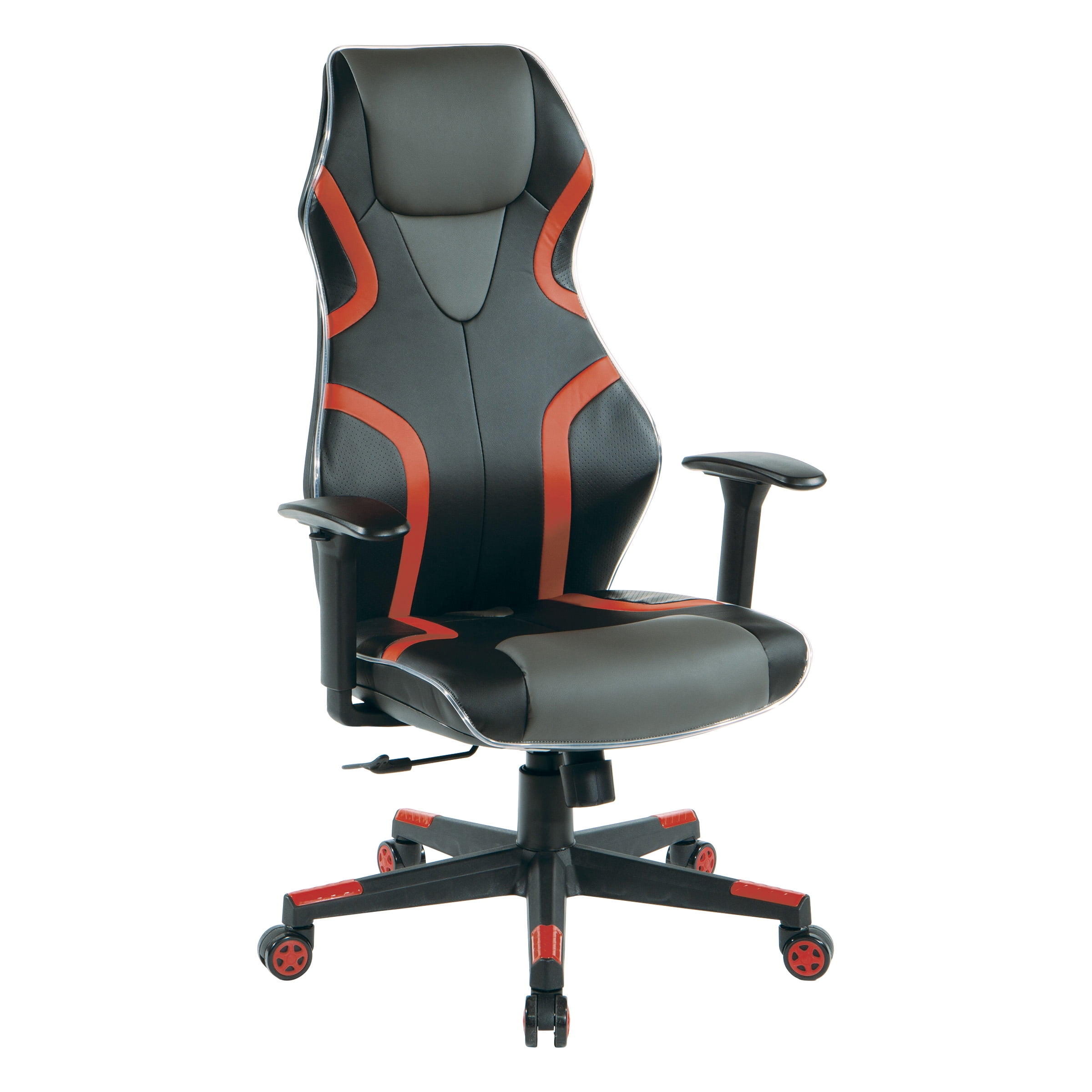 Rogue Gaming Chair in Black Faux Leather with LED Light Piping and Red ...
