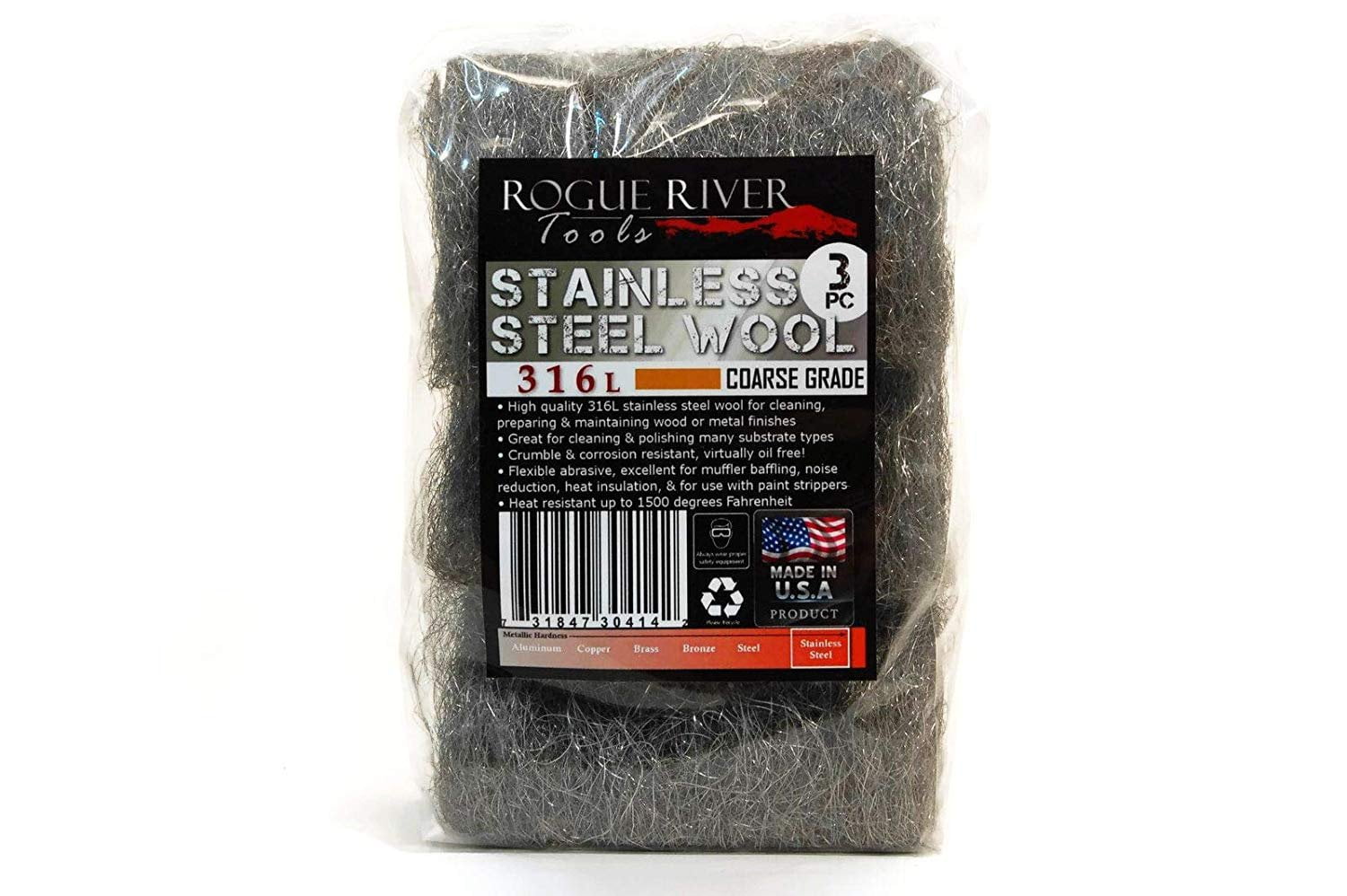 Rogue River Tools 316L Stainless Steel Wool Pads - COARSE 3pc. Very ...