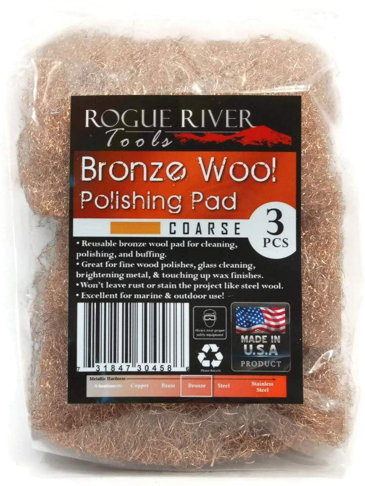 Rogue River Tools Bronze Wool Pads - COARSE 3pc CHOOSE GRADE! Marine ...