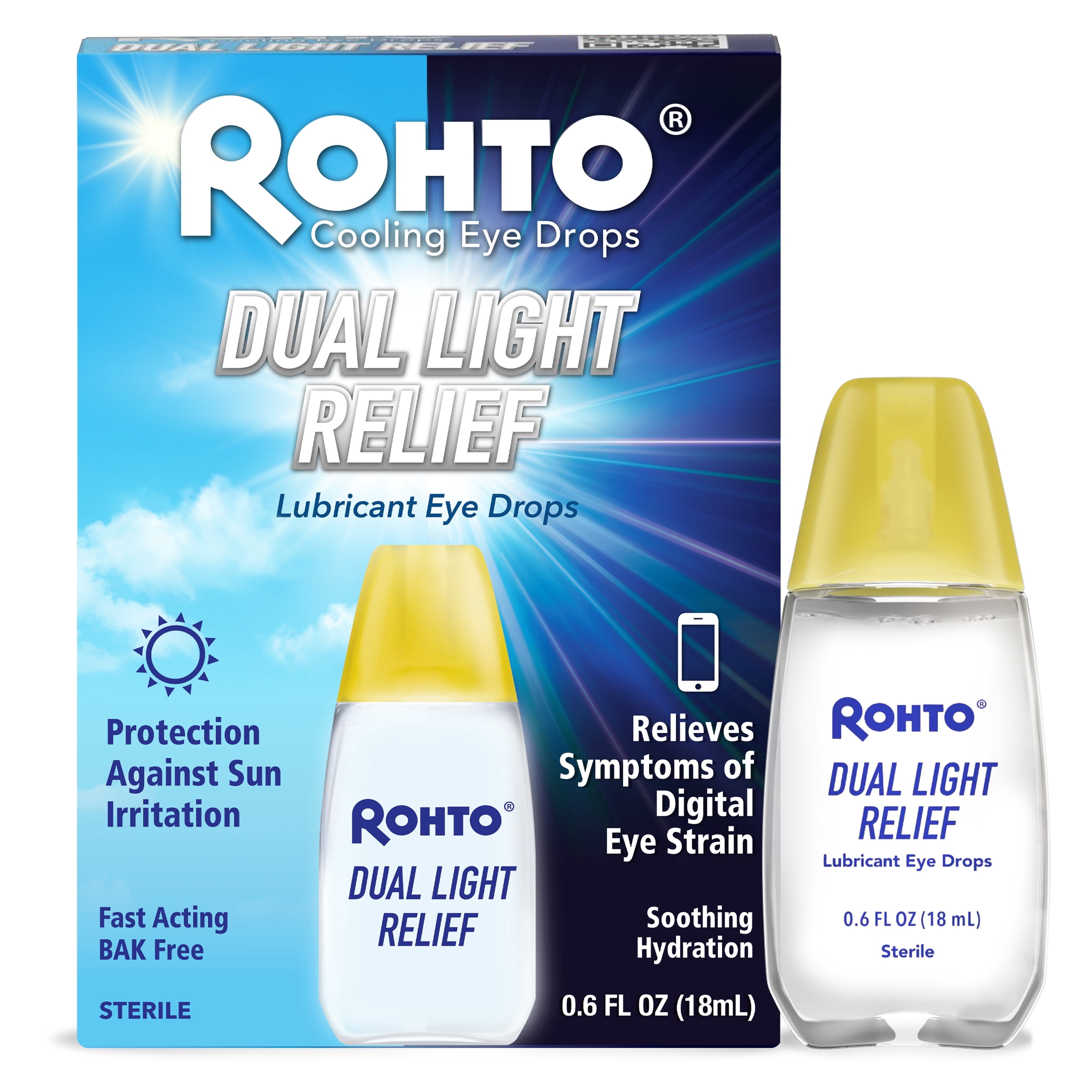 Rohto Dual Light Relief, Cooling Lubricant Eye Drops, Multi-Symptom ...