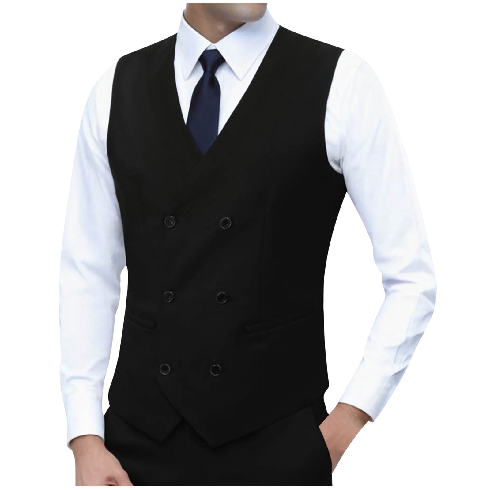 Rohuuque Sleeveless Waistcoat for Men Double-Breasted Tailored Slim Cut ...
