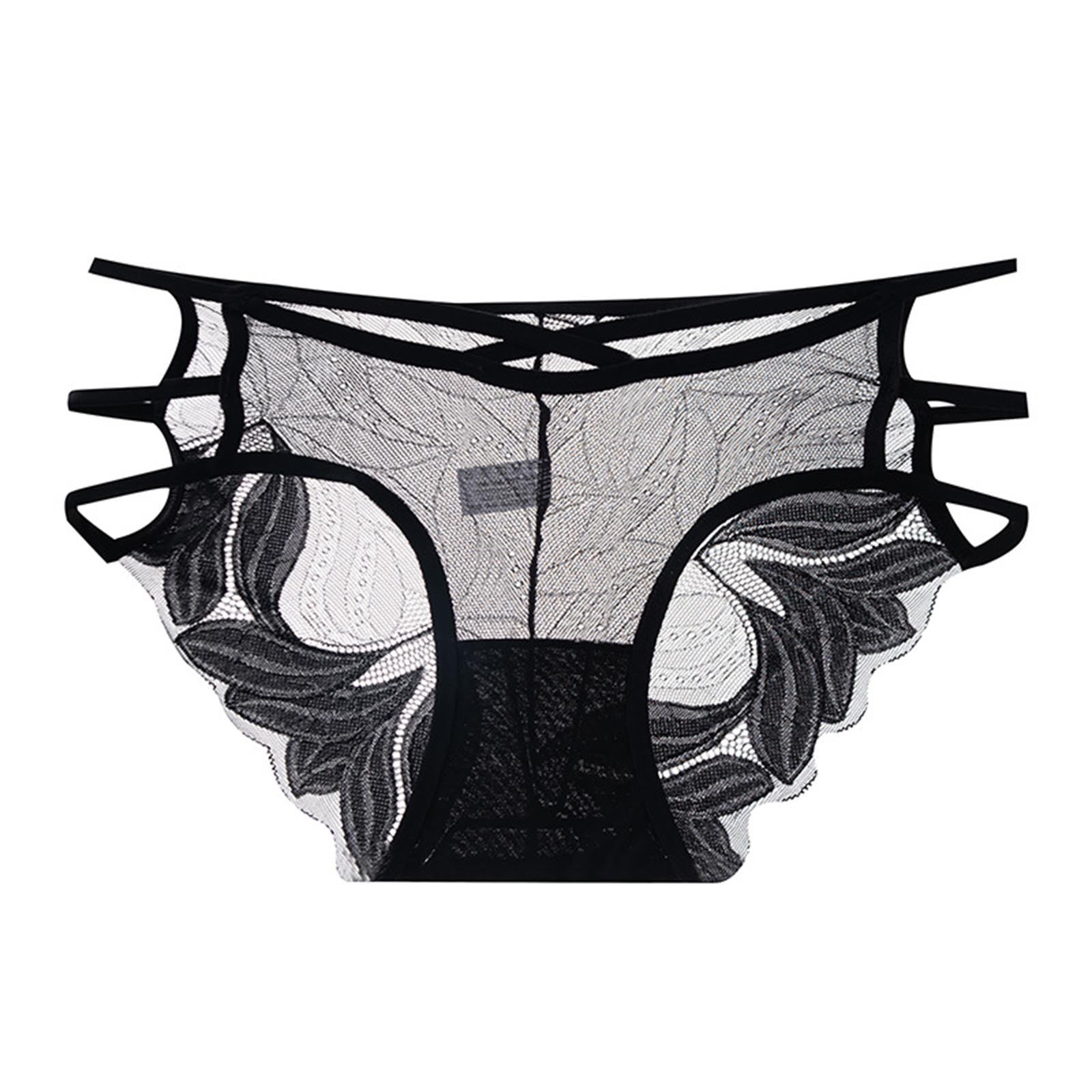Rohuuque Women's Black Lace Panties Sheer Mesh Panel Cut Out Details ...