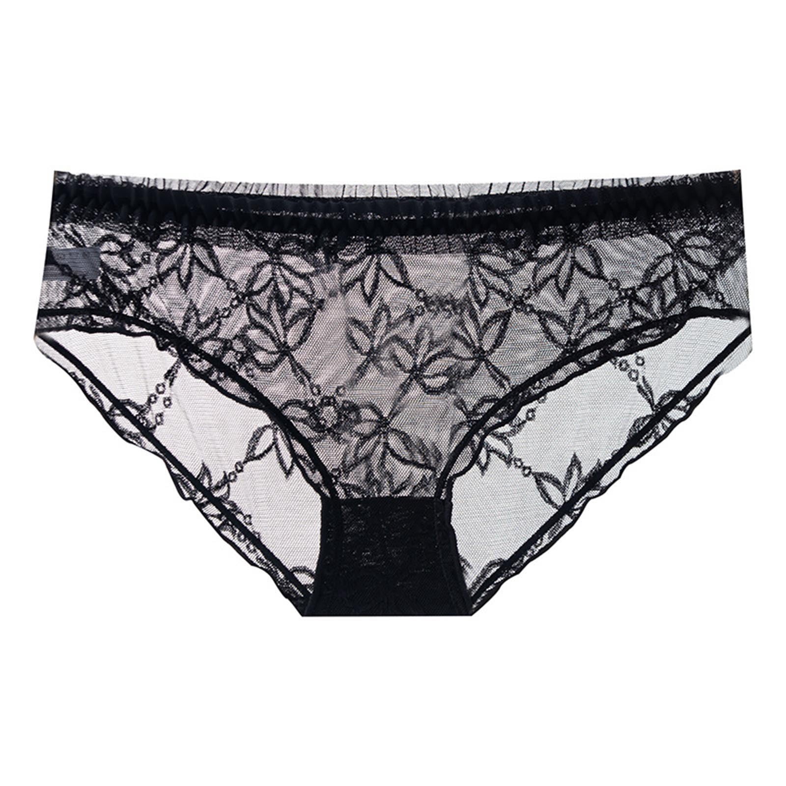 Rohuuque Women's Black Lace Panties Sheer Mesh Panel Cut Out Details ...