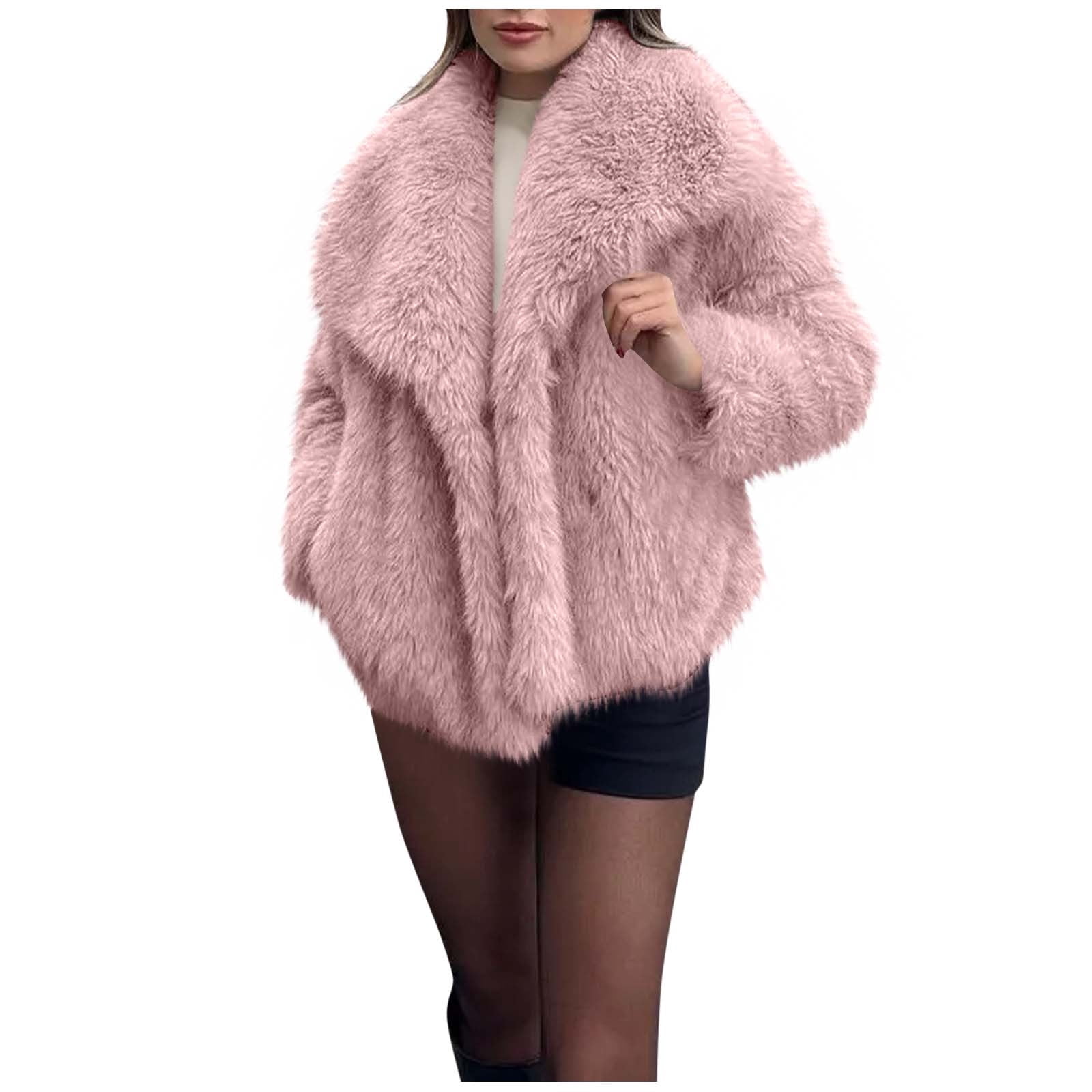 Rohuuque Women's Faux Fur Coat Fluffy Thick Warm Plush Jacket Long ...