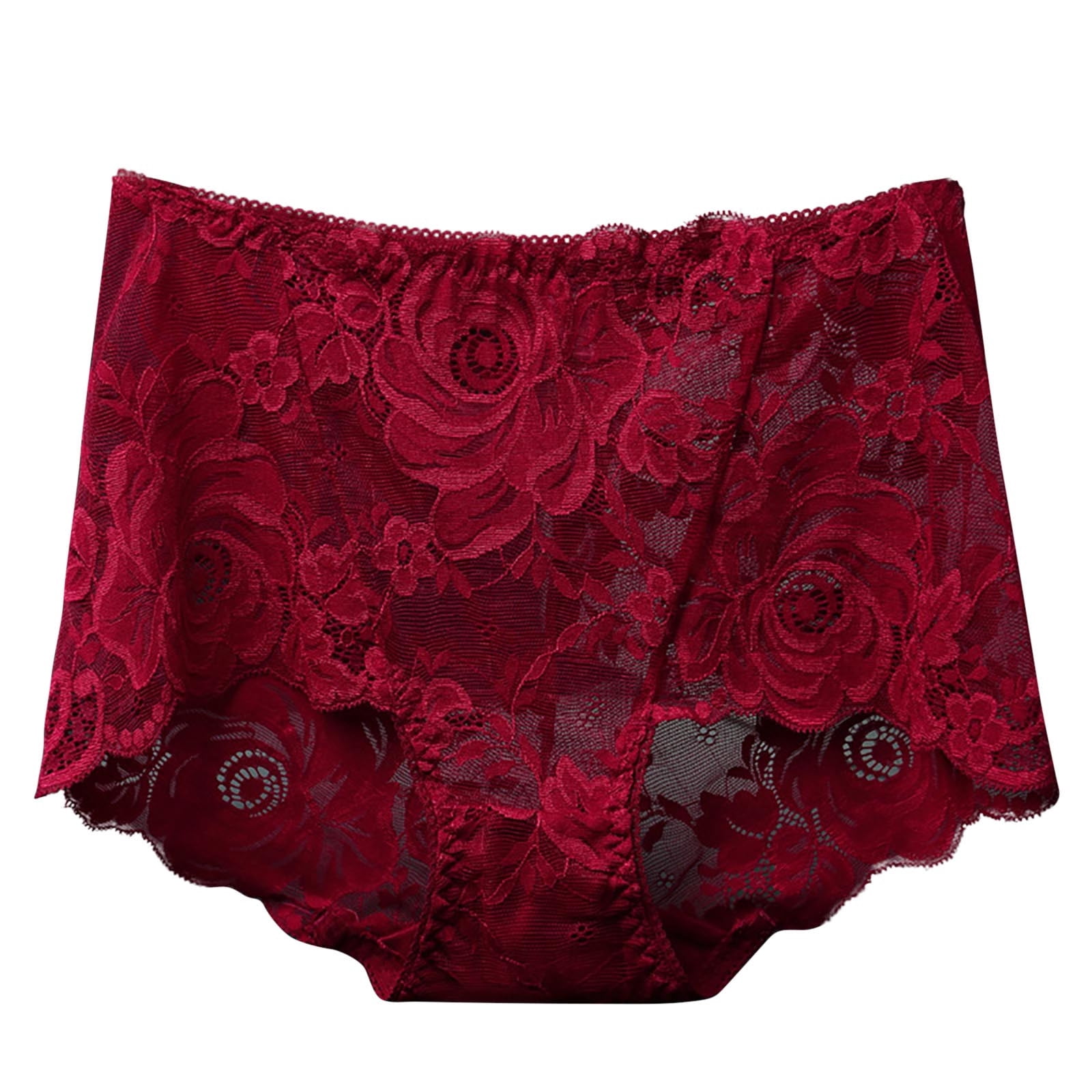 Rohuuque Women's Lace Panties Plus Size High Waist Sheer Lace Underwear ...