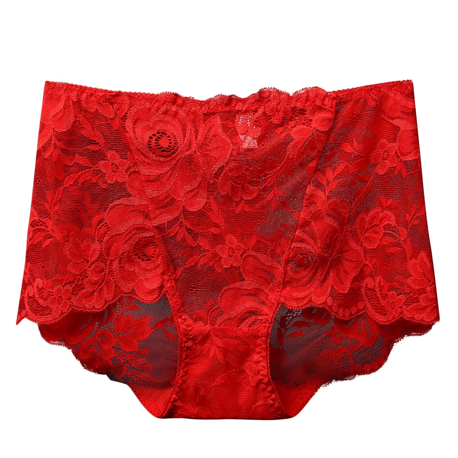 Rohuuque Women's Lace Panties Plus Size High Waist Sheer Lace Underwear ...
