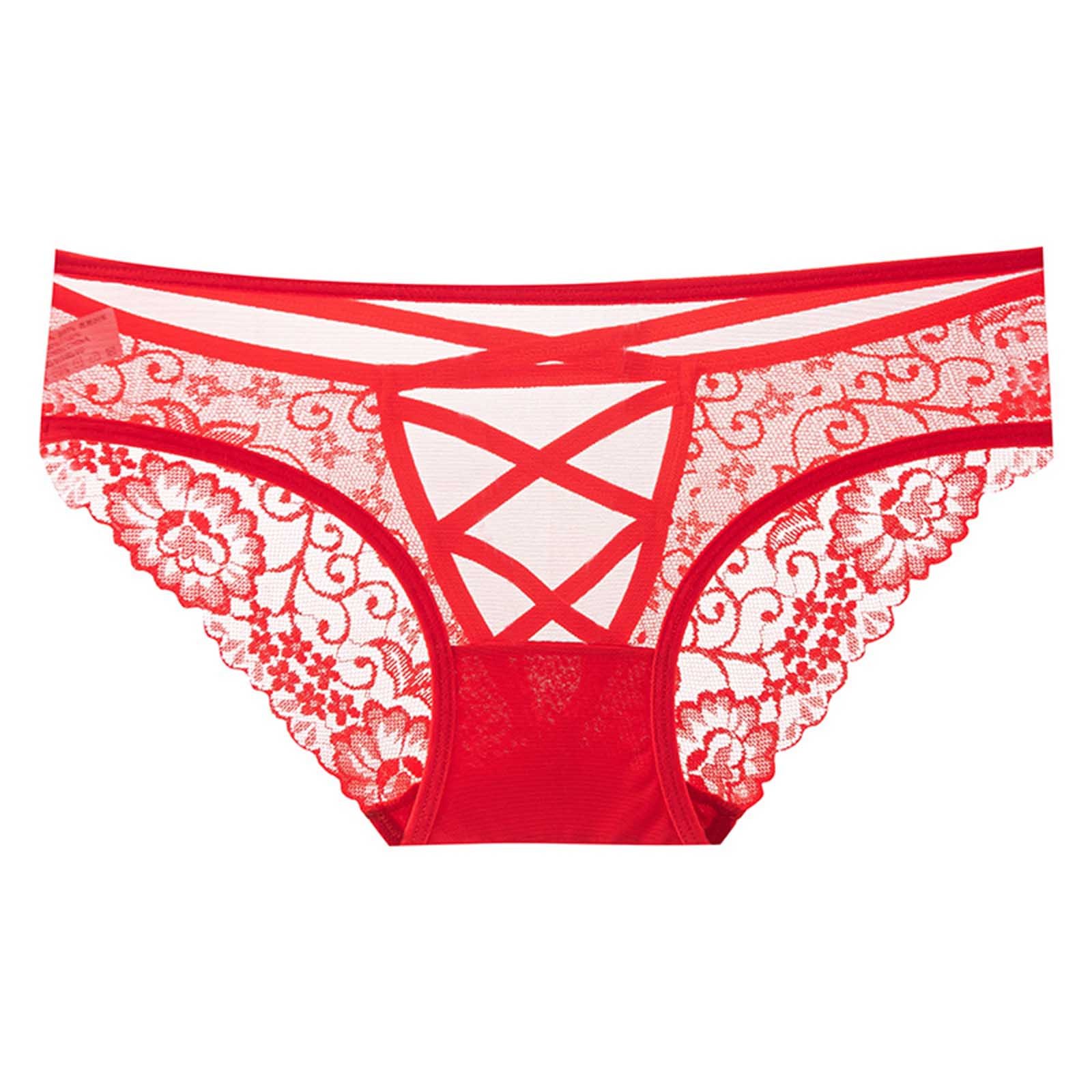 Rohuuque Women's Red Lace Briefs Sheer Panties Lace Mesh Cut Out ...