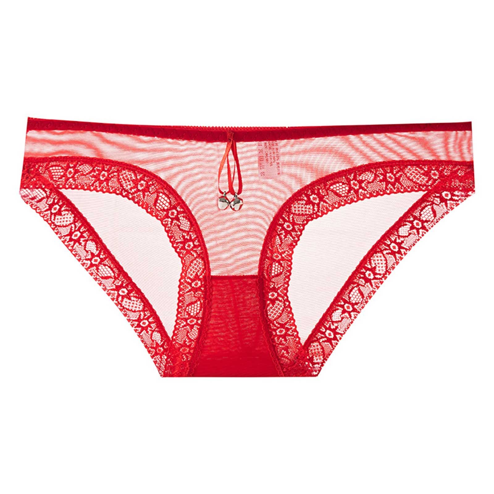 Rohuuque Women's Red Lace Briefs Sheer Panties Lace Mesh Cut Out ...
