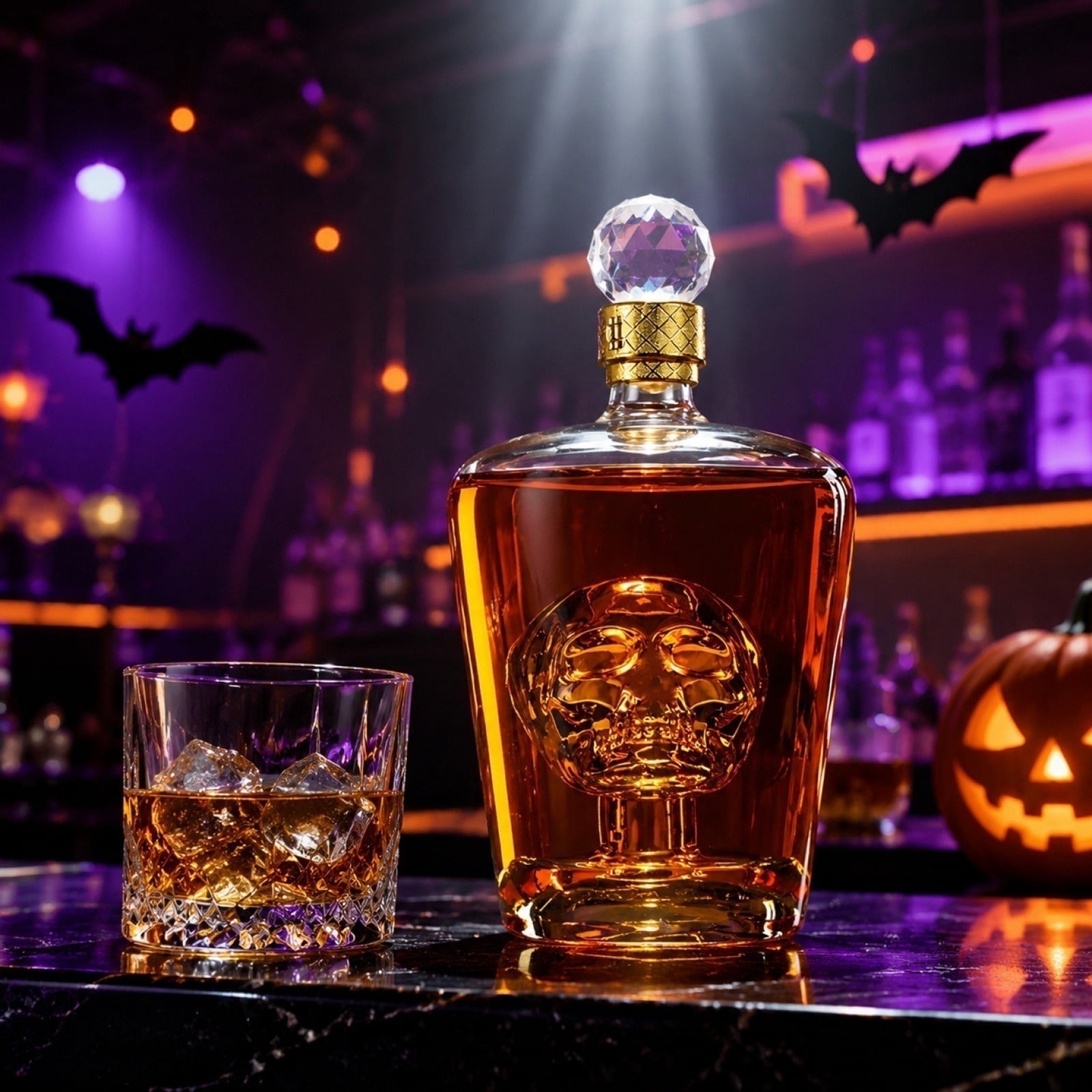 Roiihwy Halloween Barware Skull Whiskey Bottle, High Borosilicate Glass ...