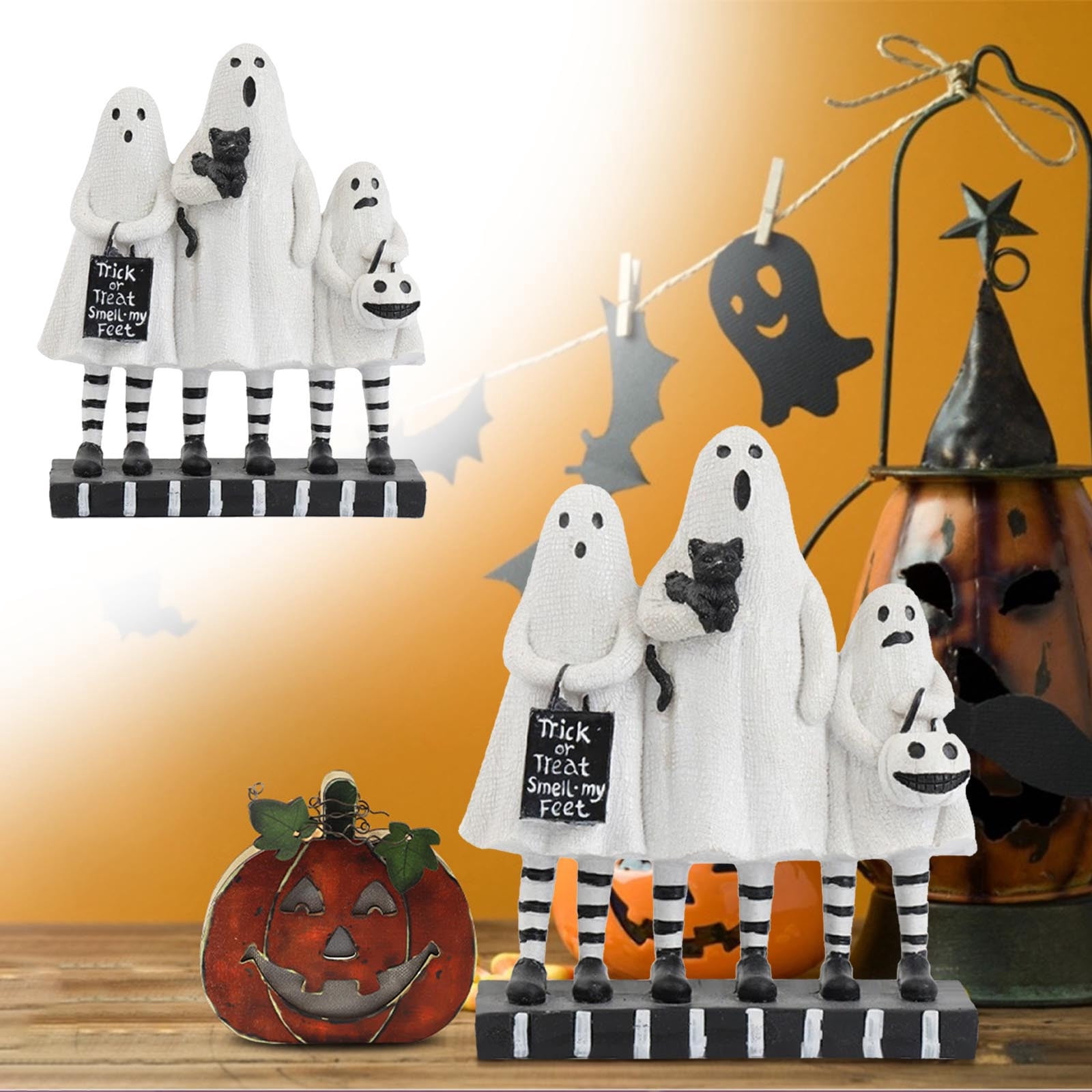 Roiihwy Halloween Decorations Ghost Family Figurine, Striped Legs Sign ...