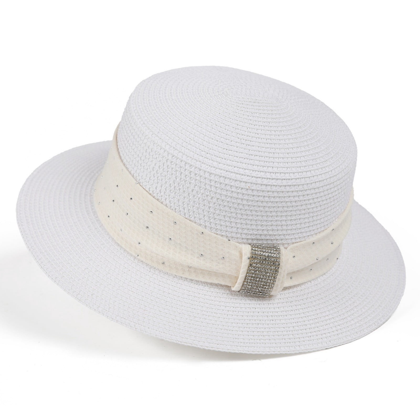 Roiihwy Summer Sun Beach Hats for Women, Wide Brim Straw Hats, White ...