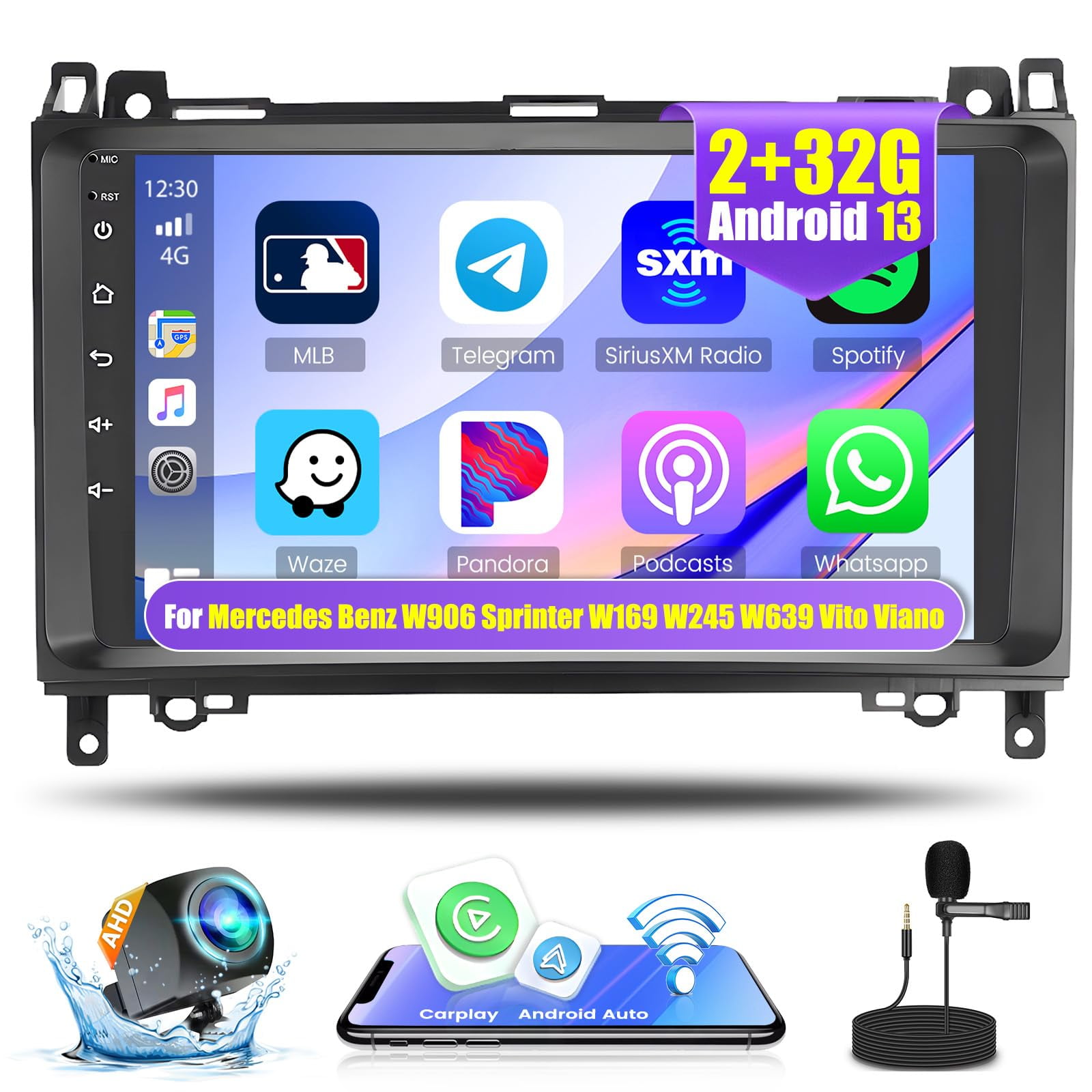 Roinvou [2G+32G] Android Car Stereo for Mercedes Benz Sprinter W169 W245 W639 Vito Viano with ...