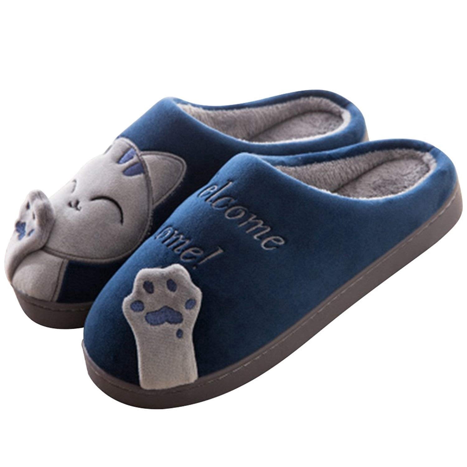 Rojeam Ladies Cute Cat Animal Plush Slip On Winter Warm Bedroom Shoes ...