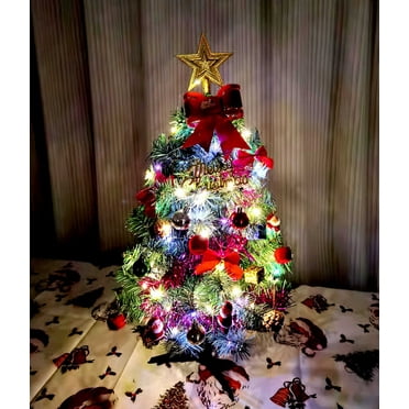 YUETJIN 32 inch Pre-lit Mini Fiber Optic Tabletop Artificial Christmas Tree with LED Starry ...
