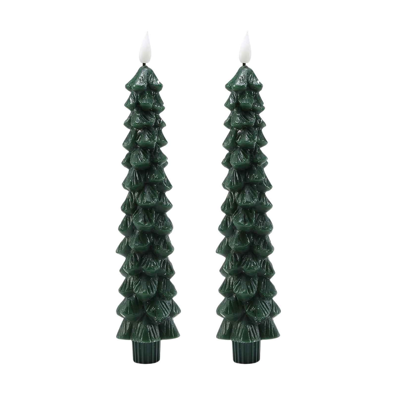2 PCS Flameless Taper Candles, 9.7 Inches Christmas Tree Candlesticks ...