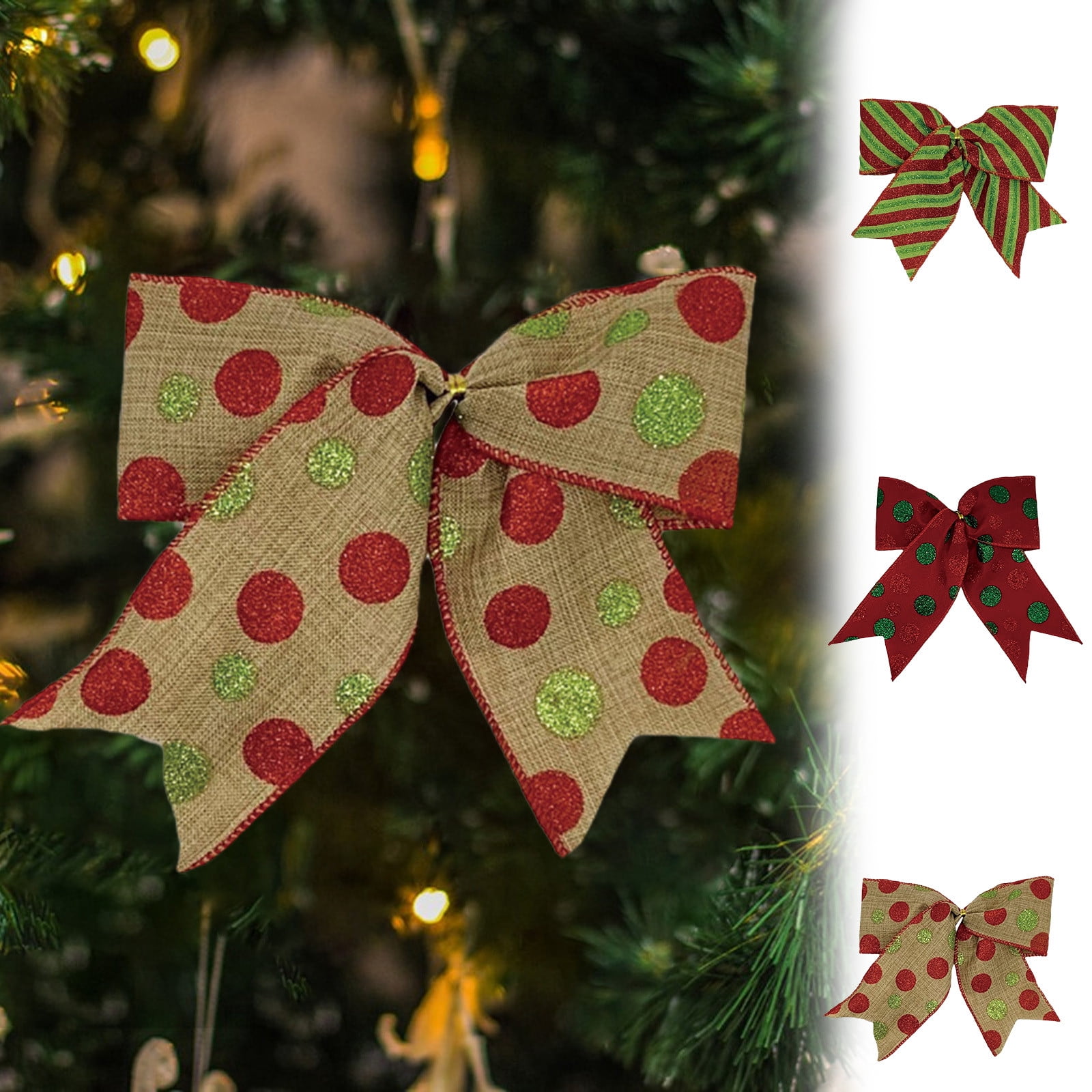 2 Pcs Christmas Bows Decoration 6 Inch Ribbons Gift Bows Tie Garland ...