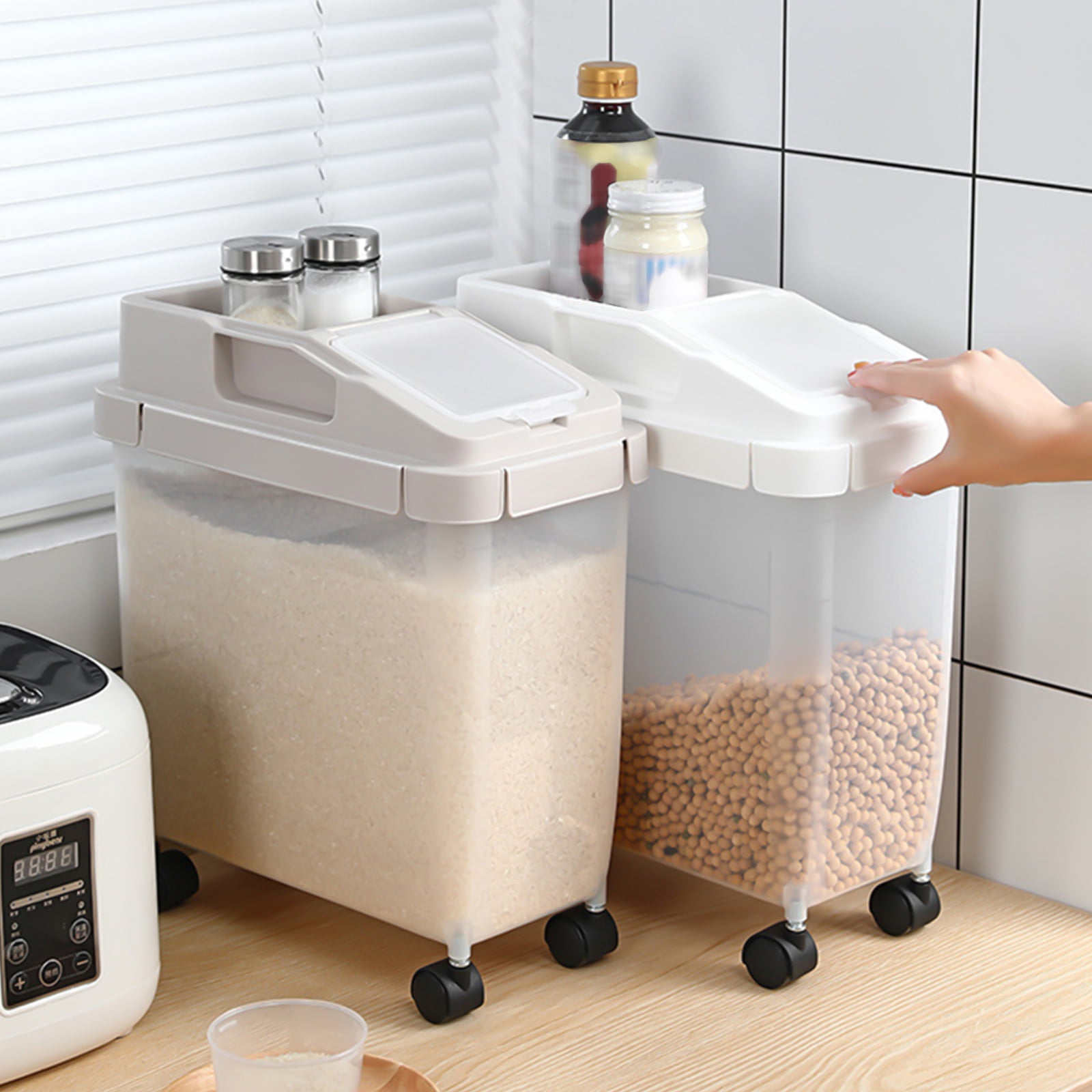 20lb Large Airtight Rice Container, Food Storage Cereal Container, Pet ...