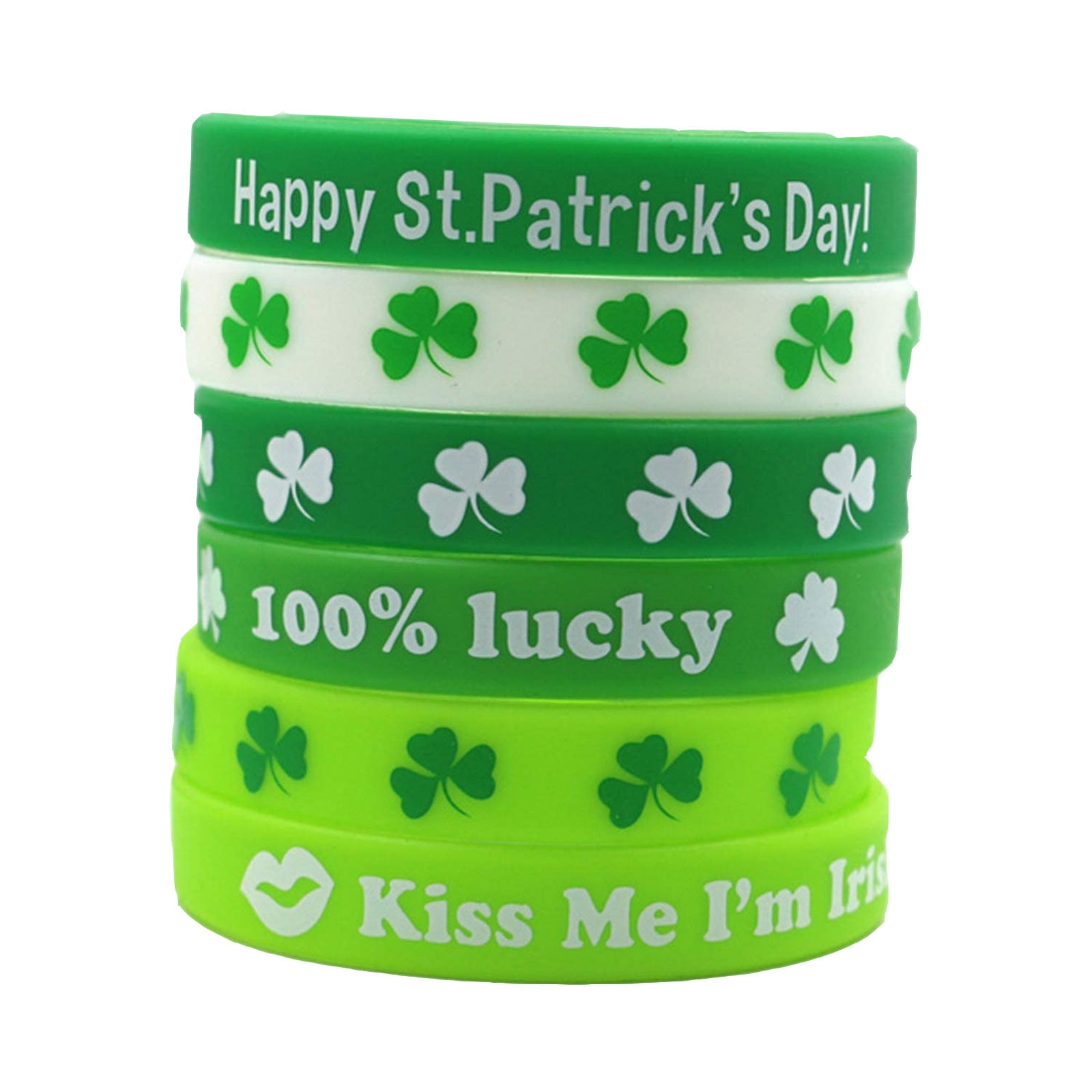 24Pcs St. Patrick's Day Silicone Bracelets, Green Shamrock Rubber ...