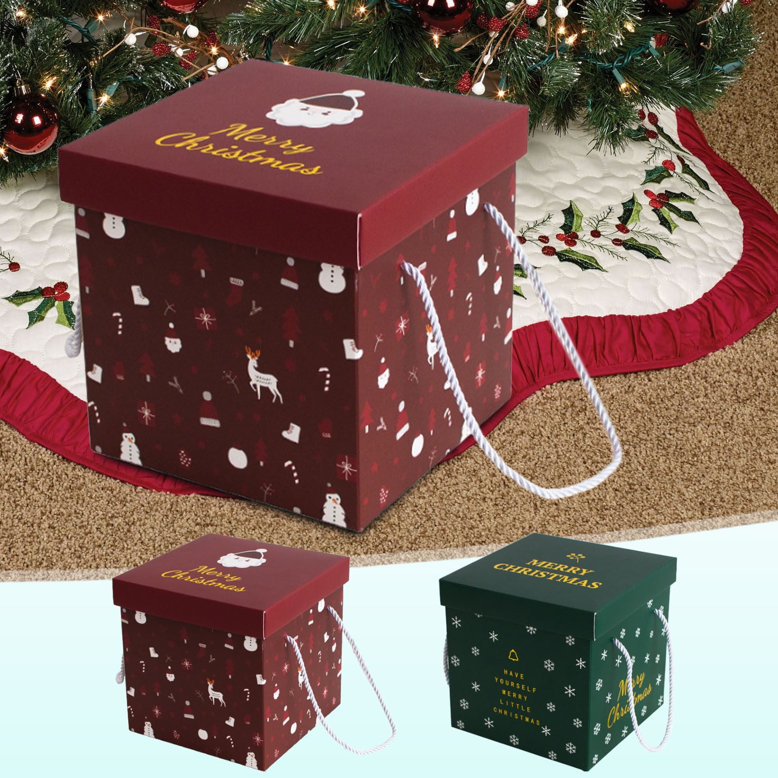 2Pcs Christmas Gift Box Large Candy Handheld Gift Box Empty Box Xmas ...