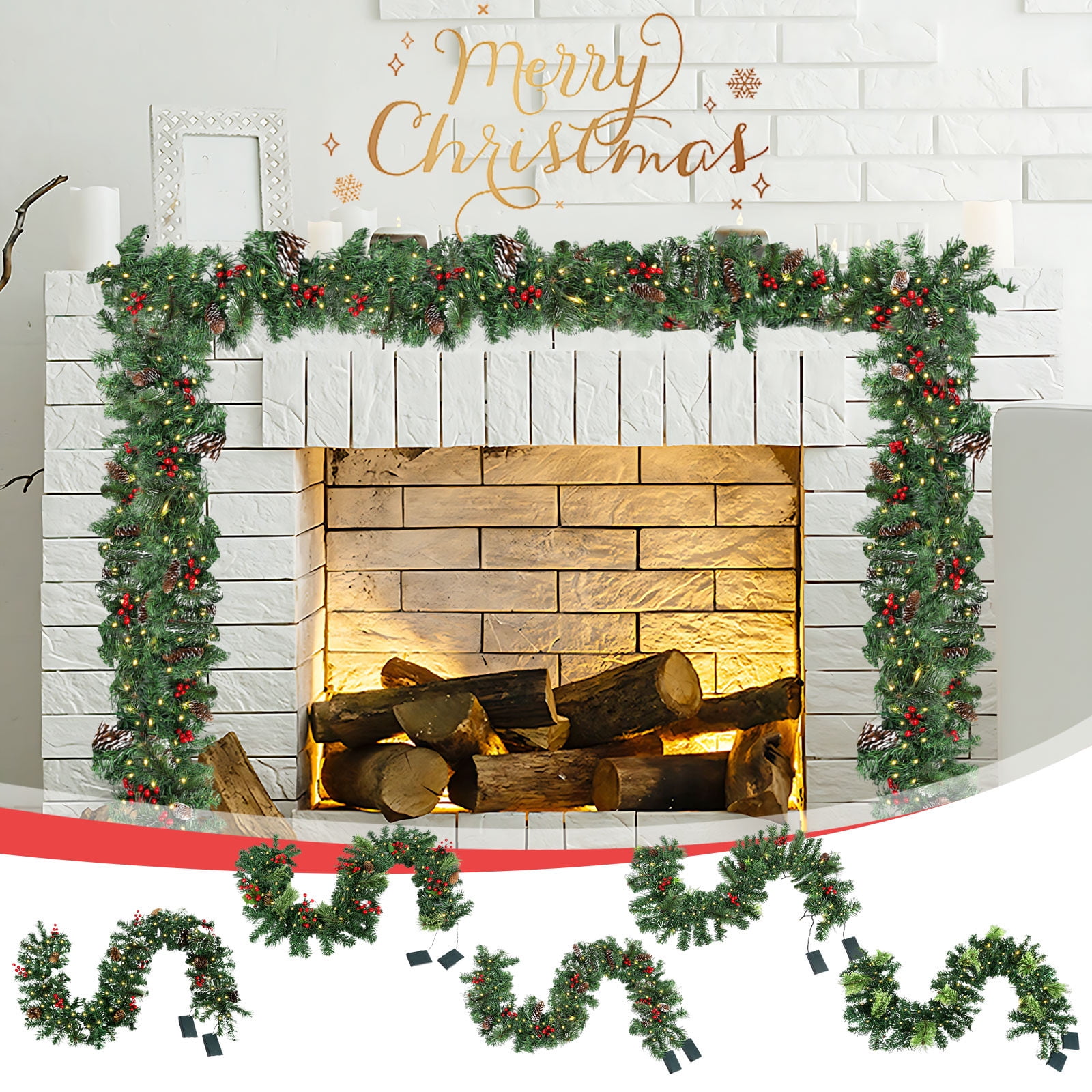 Rojia 5.9FT Christmas Garland with 30 LED Lights, Pre-lit Outdoor ... Rojia 5.9FT Christmas Garland with 30 LED Lights, Pre-lit Outdoor ...