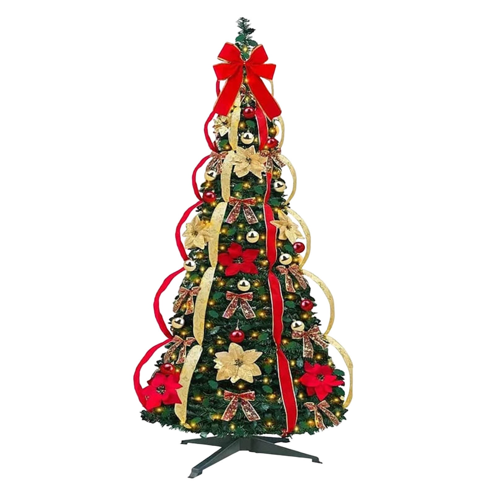 5 Ft Pop Up Full Christmas Tree Pre-lit 160 Warm White Lights Timer ...