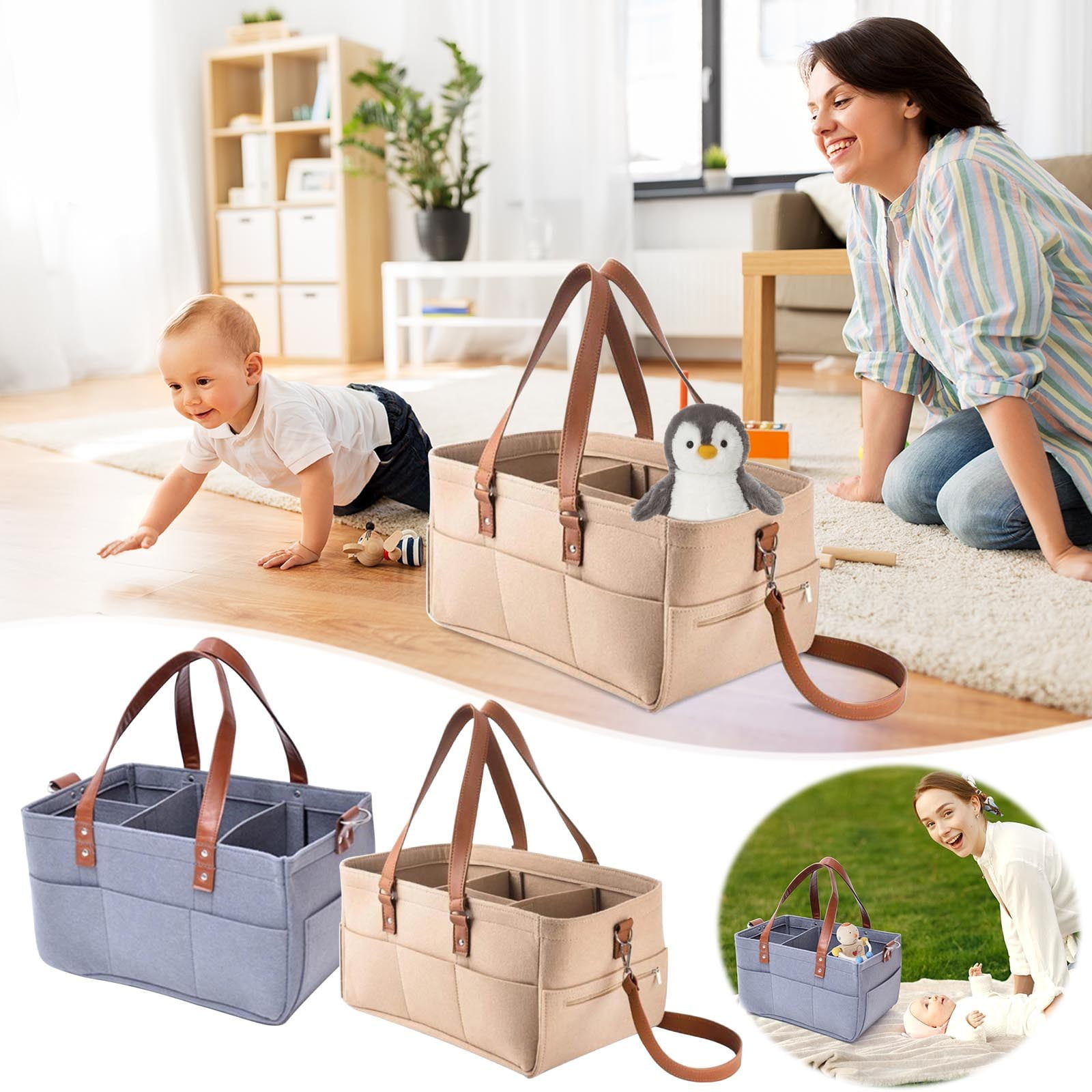 Baby Diaper Caddy Organizer, Soft Felt Bag with 6 Side Pockets ...