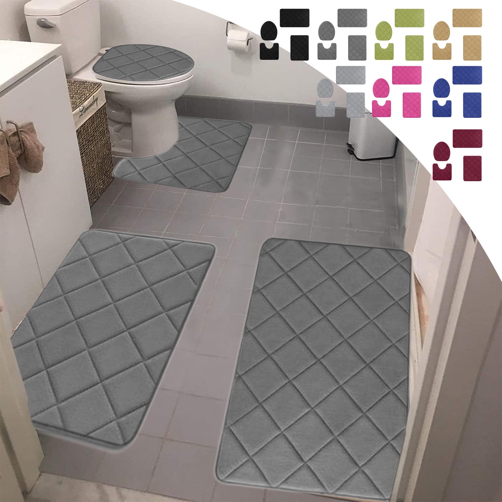 Bathroom Rug Set 4 Piece, Soft Non Slip Memory Foam Bathroom Rugs ...