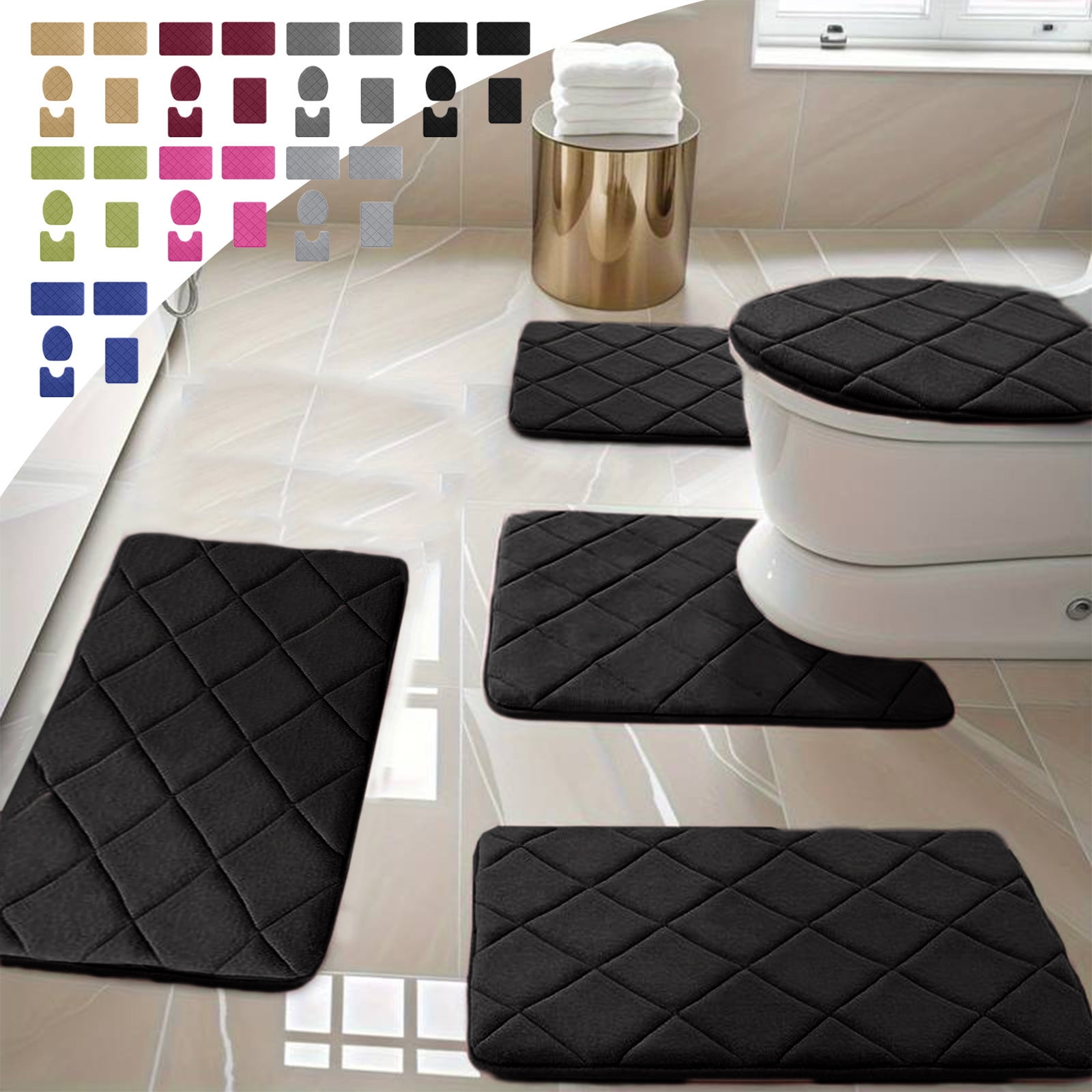 Bathroom Rug Set 5 Piece, Soft Non Slip Memory Foam Bathroom Rugs ...