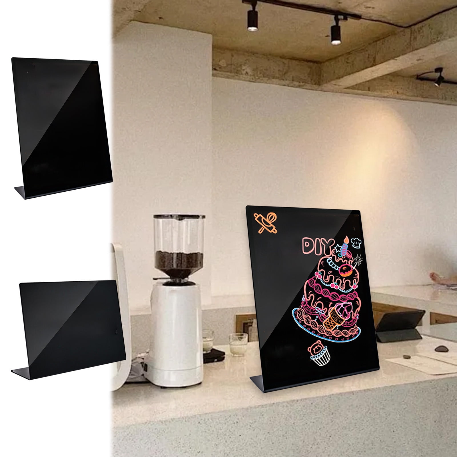 Black Acrylic Tabletop Chalkboard Sign Liquid Chalk Markers Modern ...