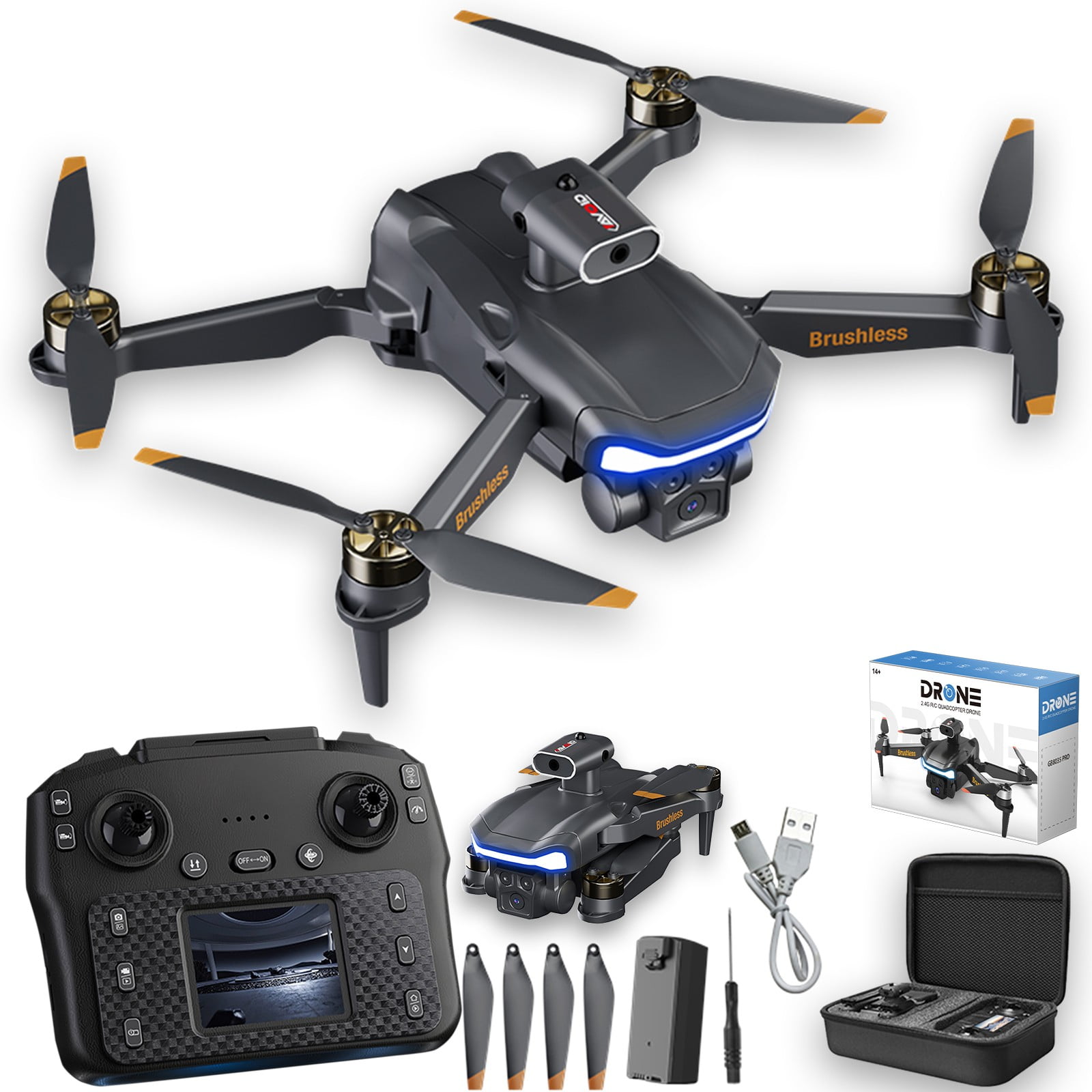 Rojia Black Drone with Screen Display Remote Control Set, Brushless ...