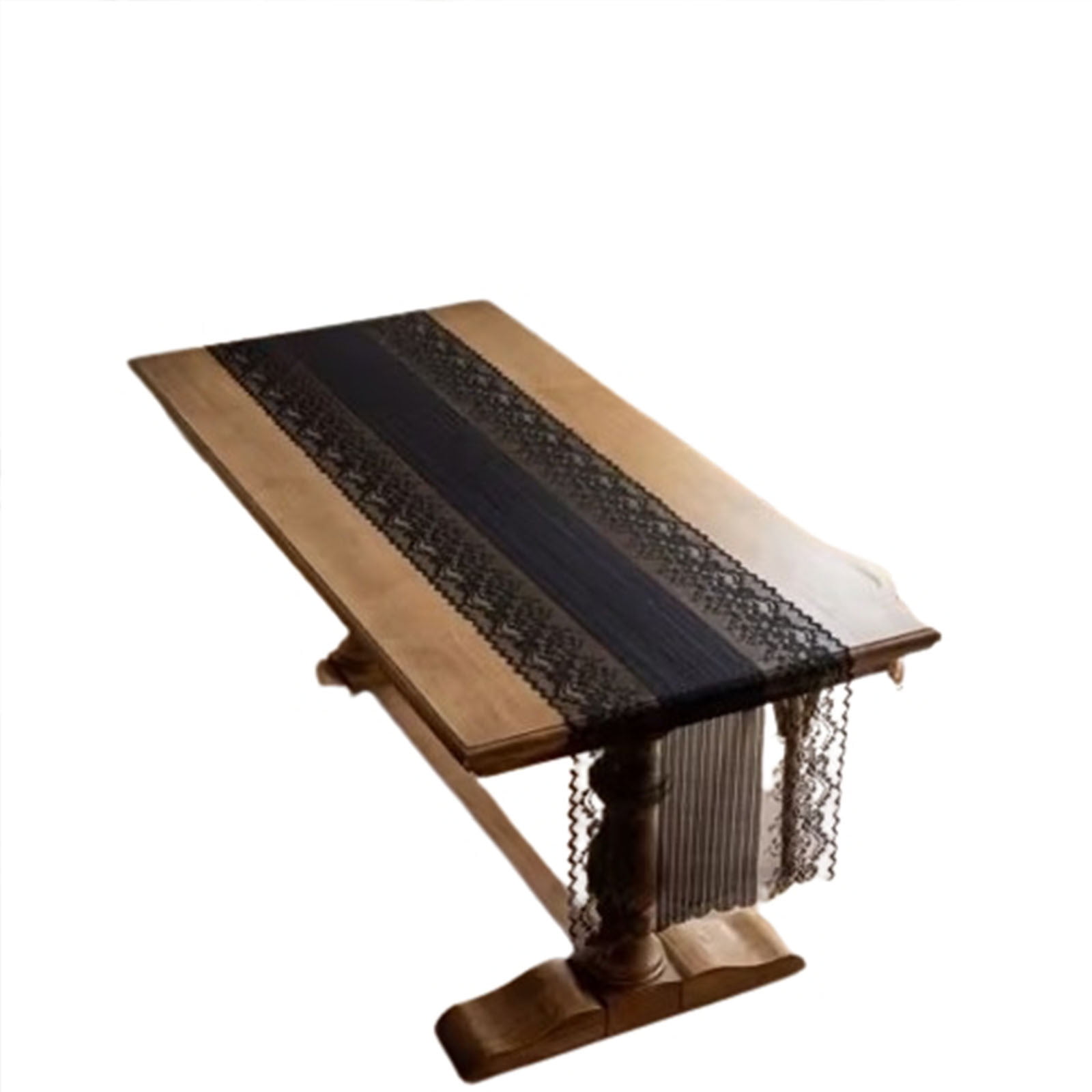 Black Lace Table Runner, Floral Embroidered Black Runner for End Table ...