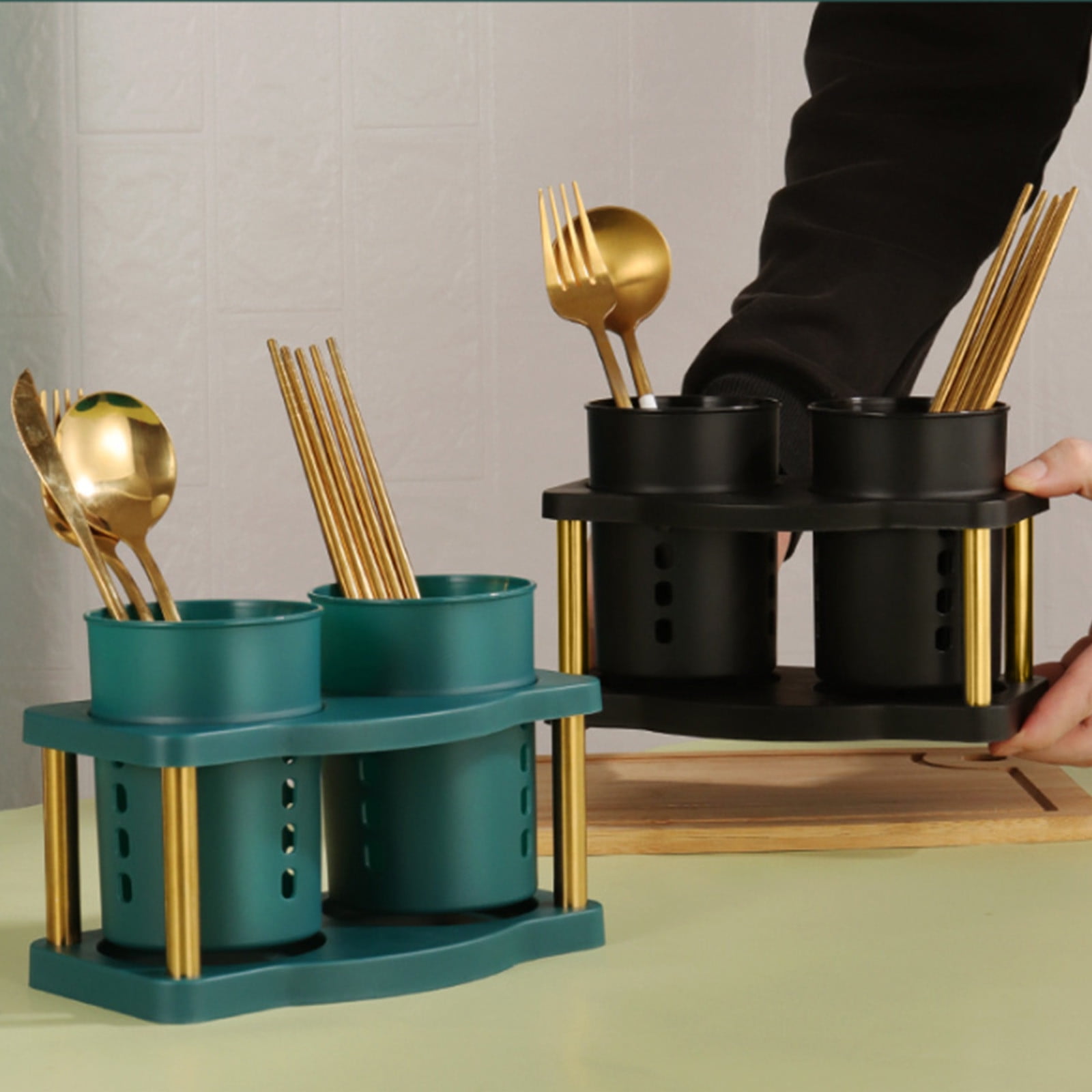 Ceramic Utensil Holder with Rack Detachable Countertop Cutlery Drainer ...